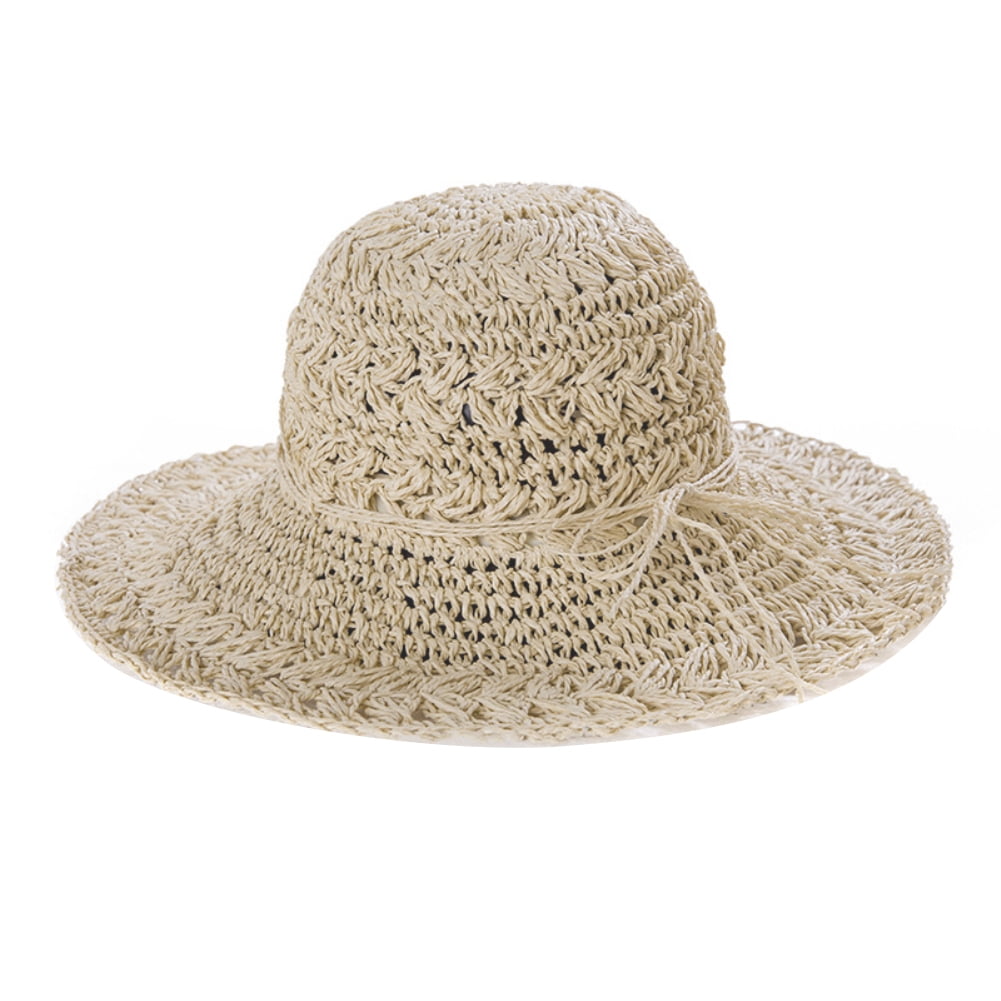Yesbay Women Foldable Crochet Knit Straw Hat Large Brim Sun Sunhat ...