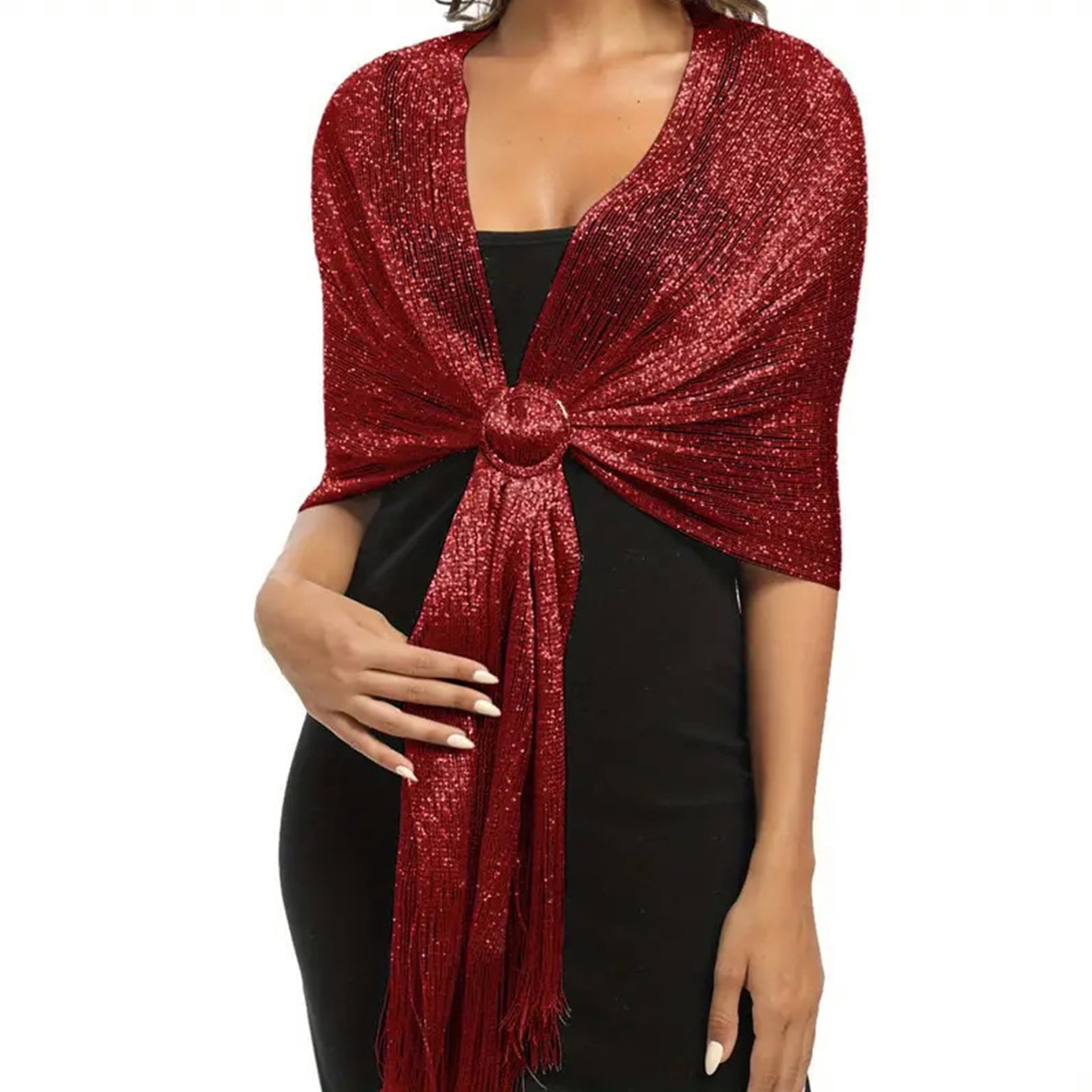 Yesbay Women Gown Shawl with Tassel Fringe Metallic Thread Decoration ...