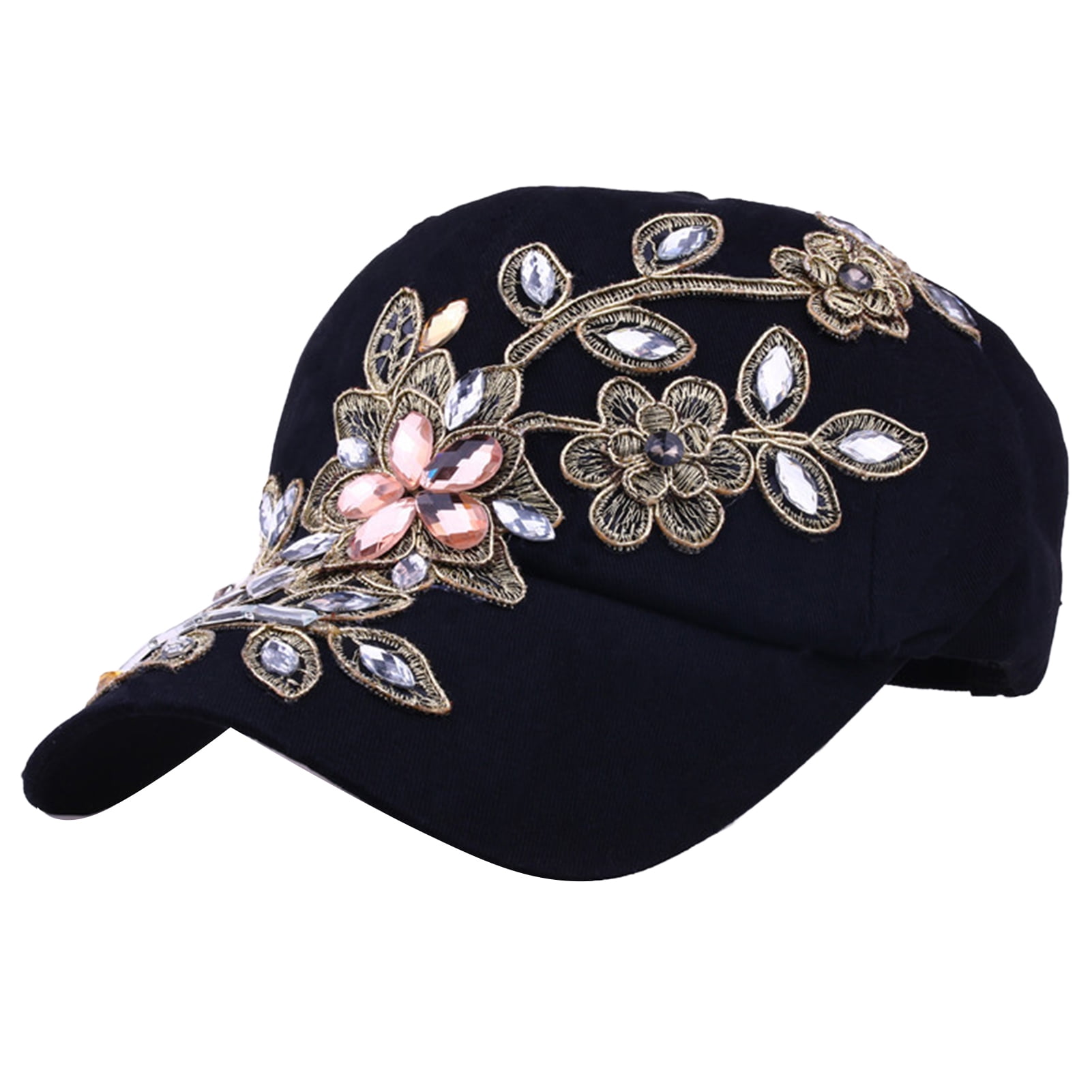 Yesbay Women Hats Portable Adjustable Shiny Rhinestone Flower ...