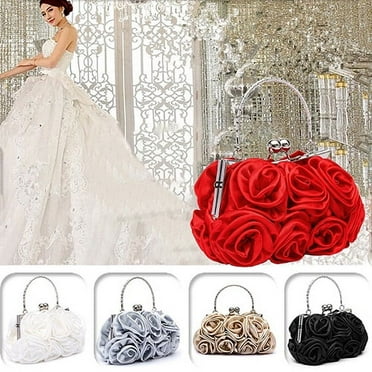 Women Satin Evening Bags Flower Clutch Purses for Wedding Party Formal ...