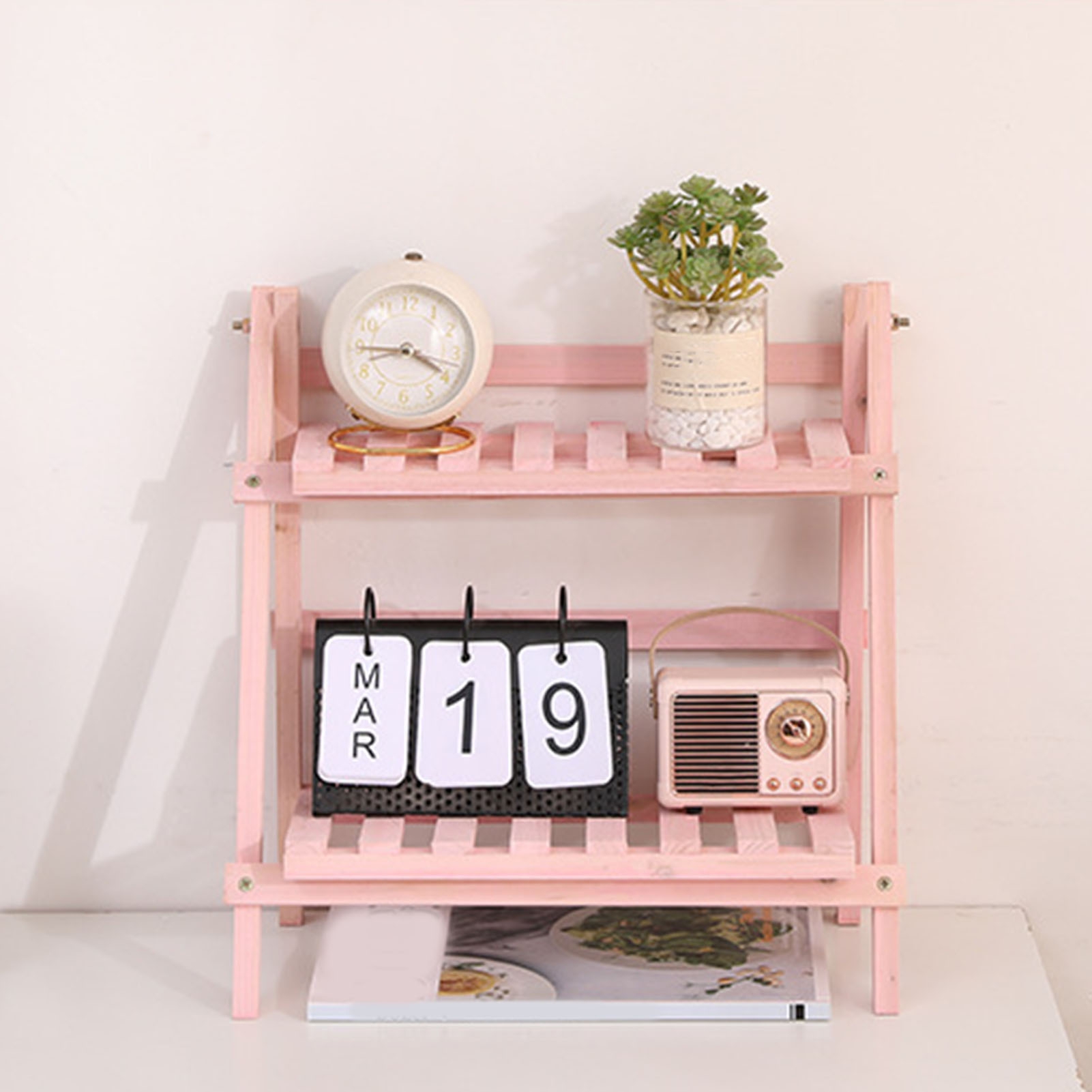 Yesbay Wooden Desktop Storage Rack Double Layer Foldable Design Plant ...