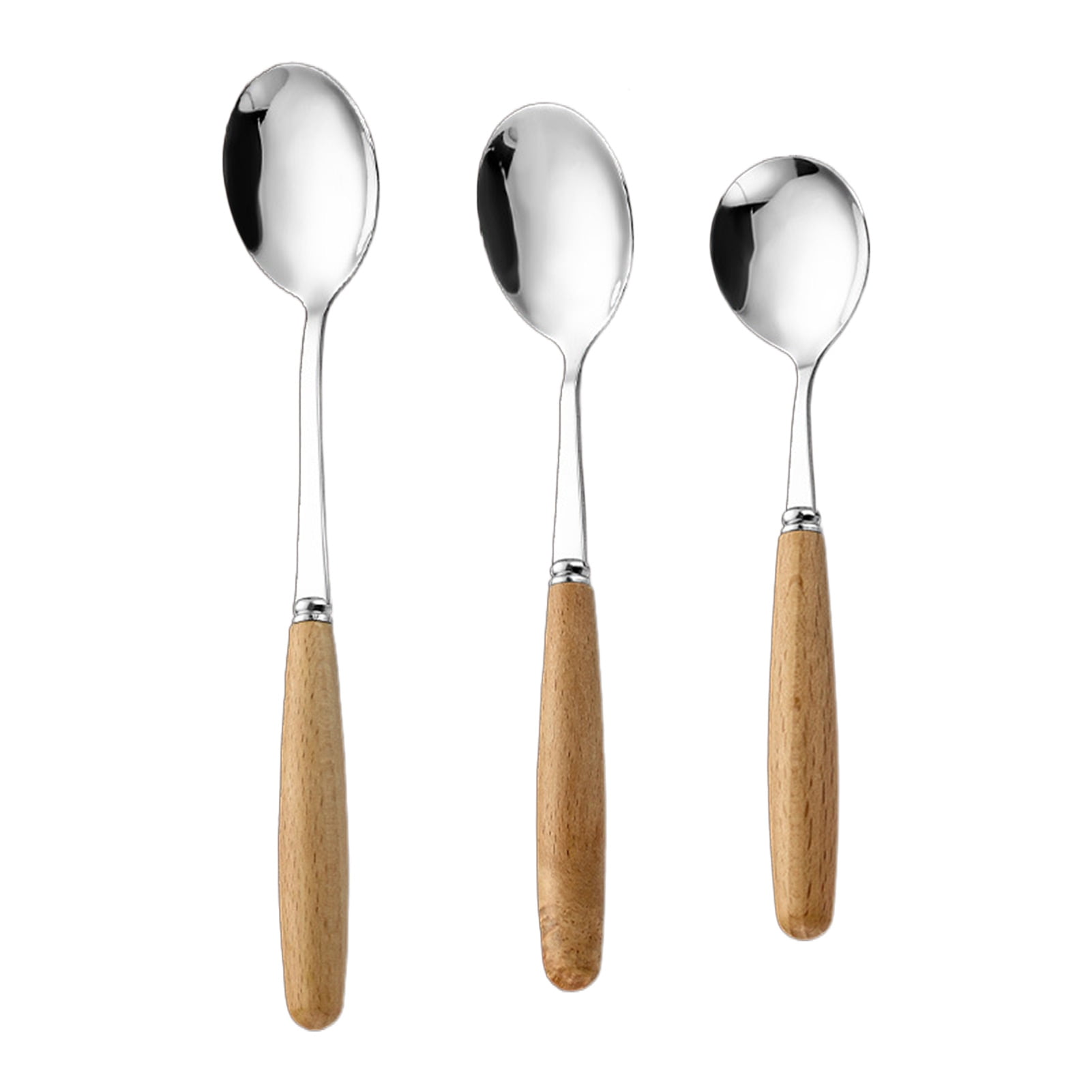 Yesbay Wooden Handle Spoon Stainless Steel Tablespoons Rust-Proof ...