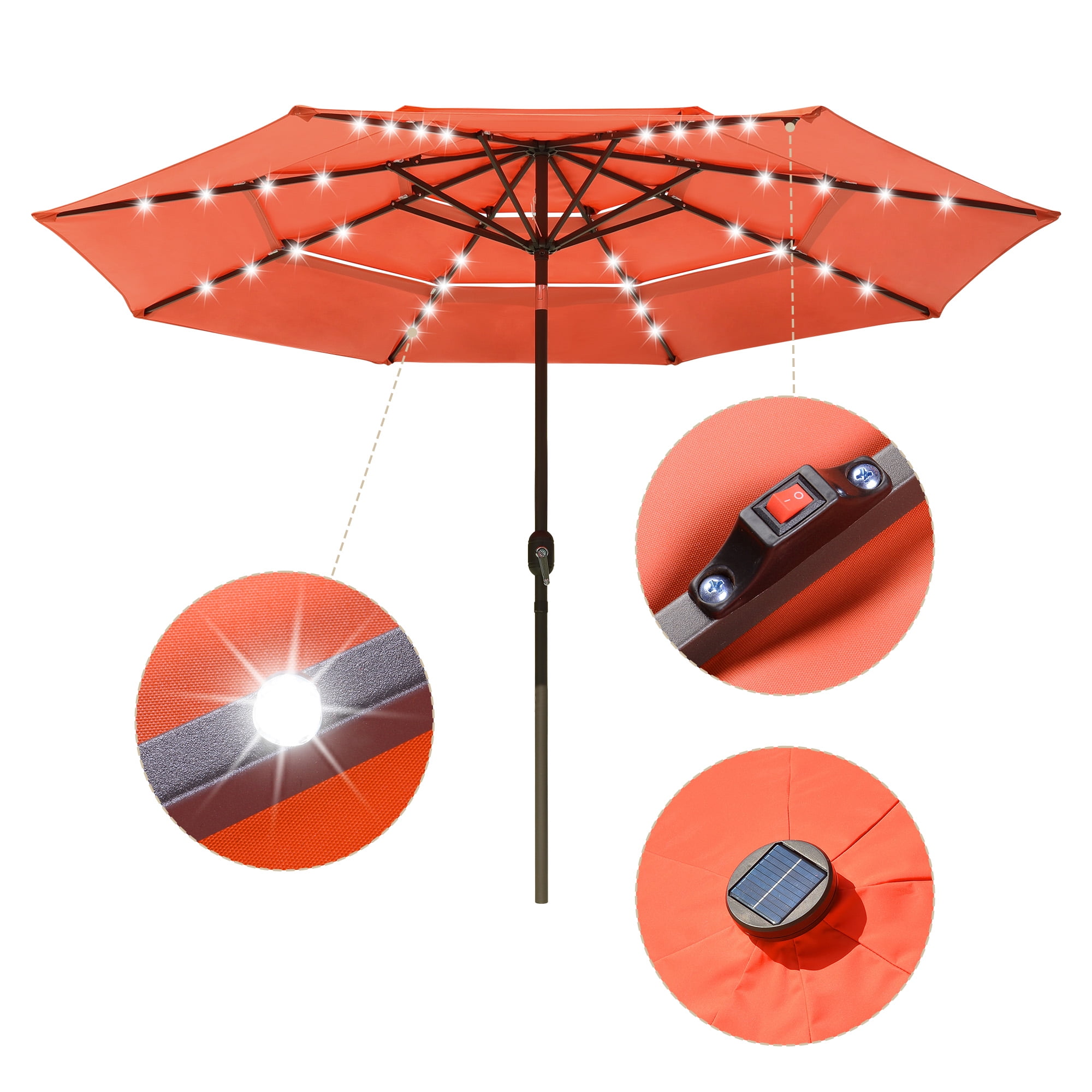 Yescom Lighted 10ft 3 Tier Garden Outdoor Patio Umbrella with Solar ...