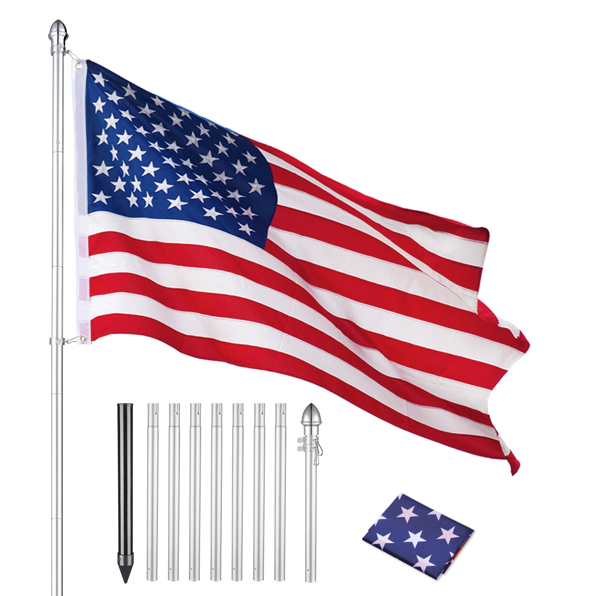 Yescom 10 Ft Aluminum Outdoor Flag Pole Kit in Ground American Flag ...