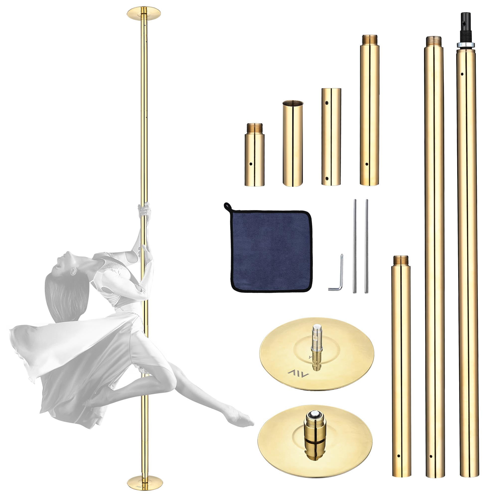 Yescom 11 FT Gold Spinning Static Dancing Pole Kit w/ Extensions ...