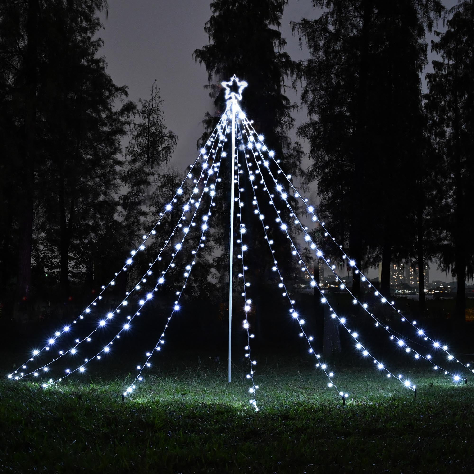 Yescom 12FT Cool White LED Star Lights: Waterfall Cone Tree with Star ...