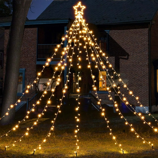Yescom 12FT LED Cone Tree Light with Star Finial, 9 Strings, 362 Star ...