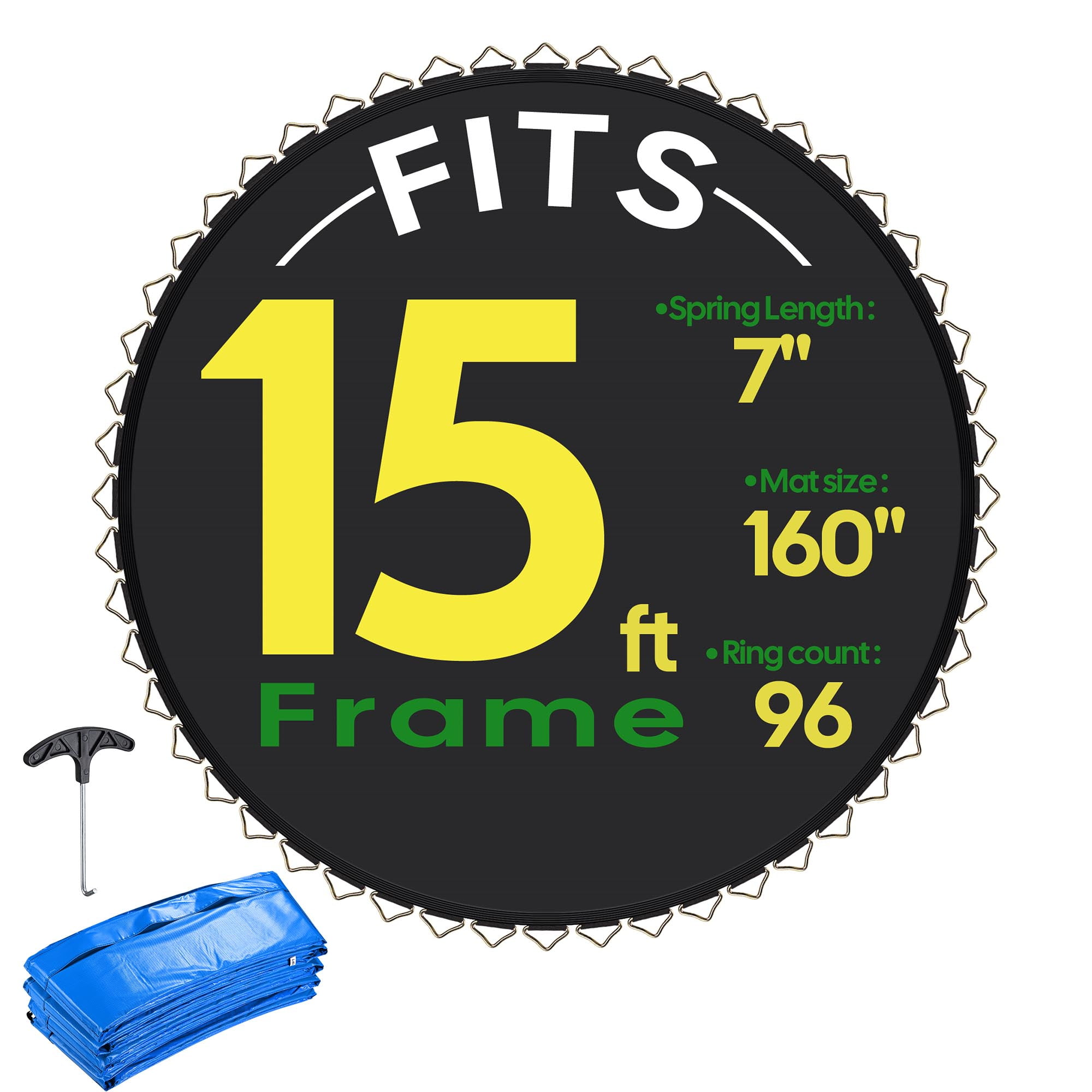 Yescom 15FT Trampoline Spring Cover and Replacement Mat w/ 96V-Ring ...