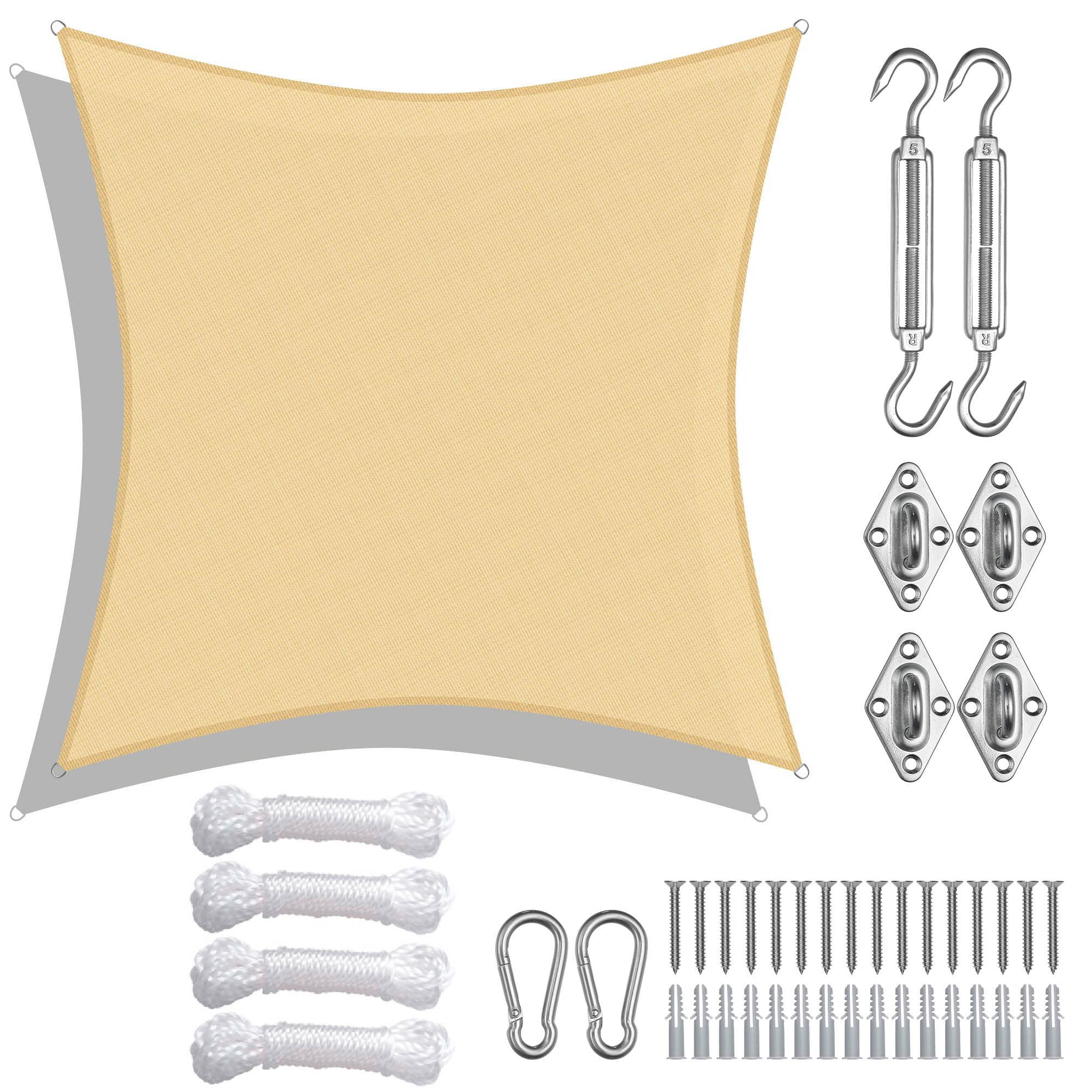 Yescom 16x16 Ft Square Shade Sail with Hardware Kit 97% UV Block ...