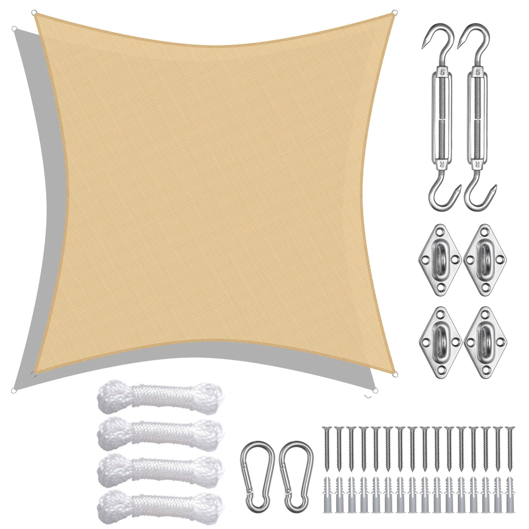 Yescom 18x18 Ft Square Shade Sail with Hardware Kit 97% UV Block ...