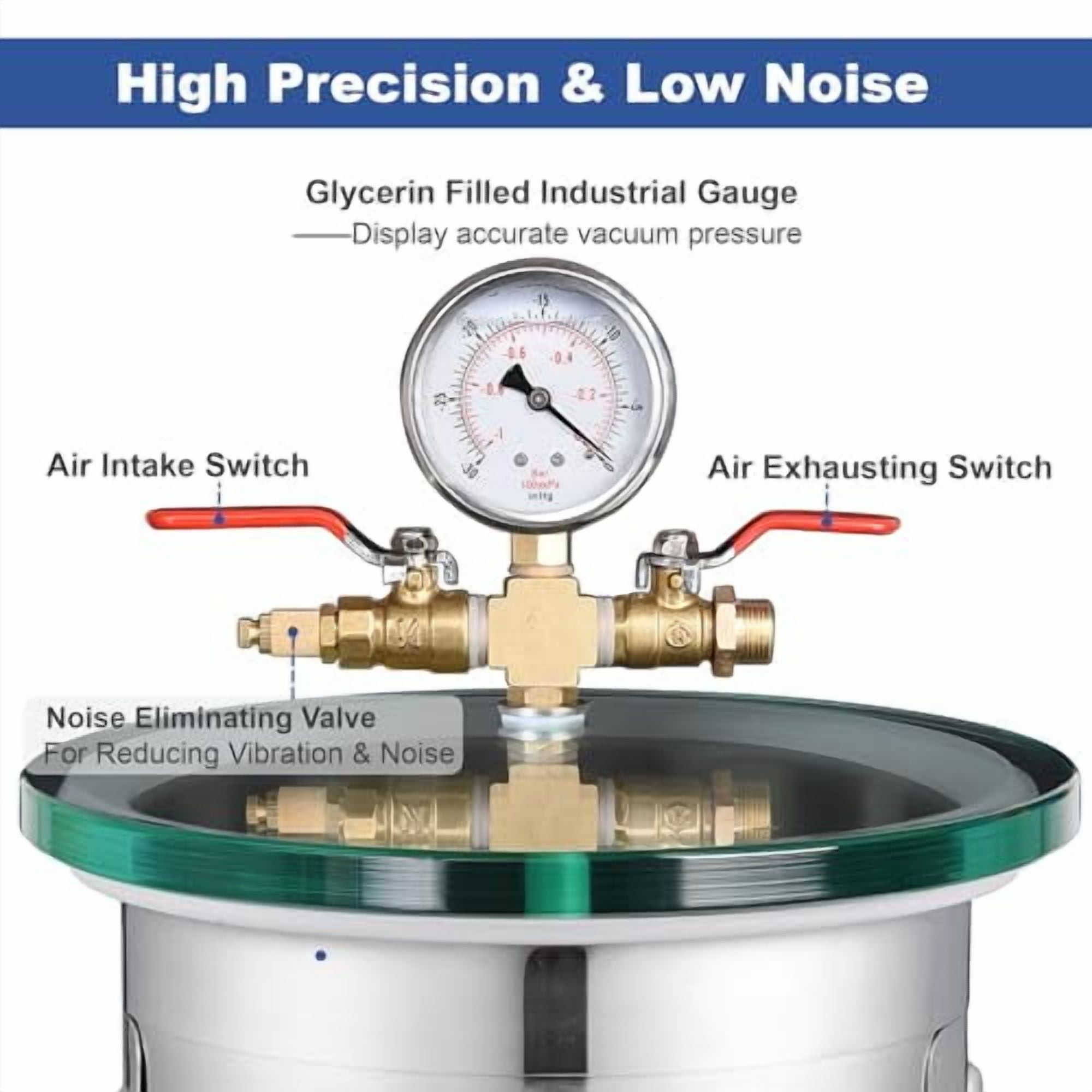 Yescom 2 Gallon Stainless Steel Vacuum Chamber Tempered Glass Lid kit ...