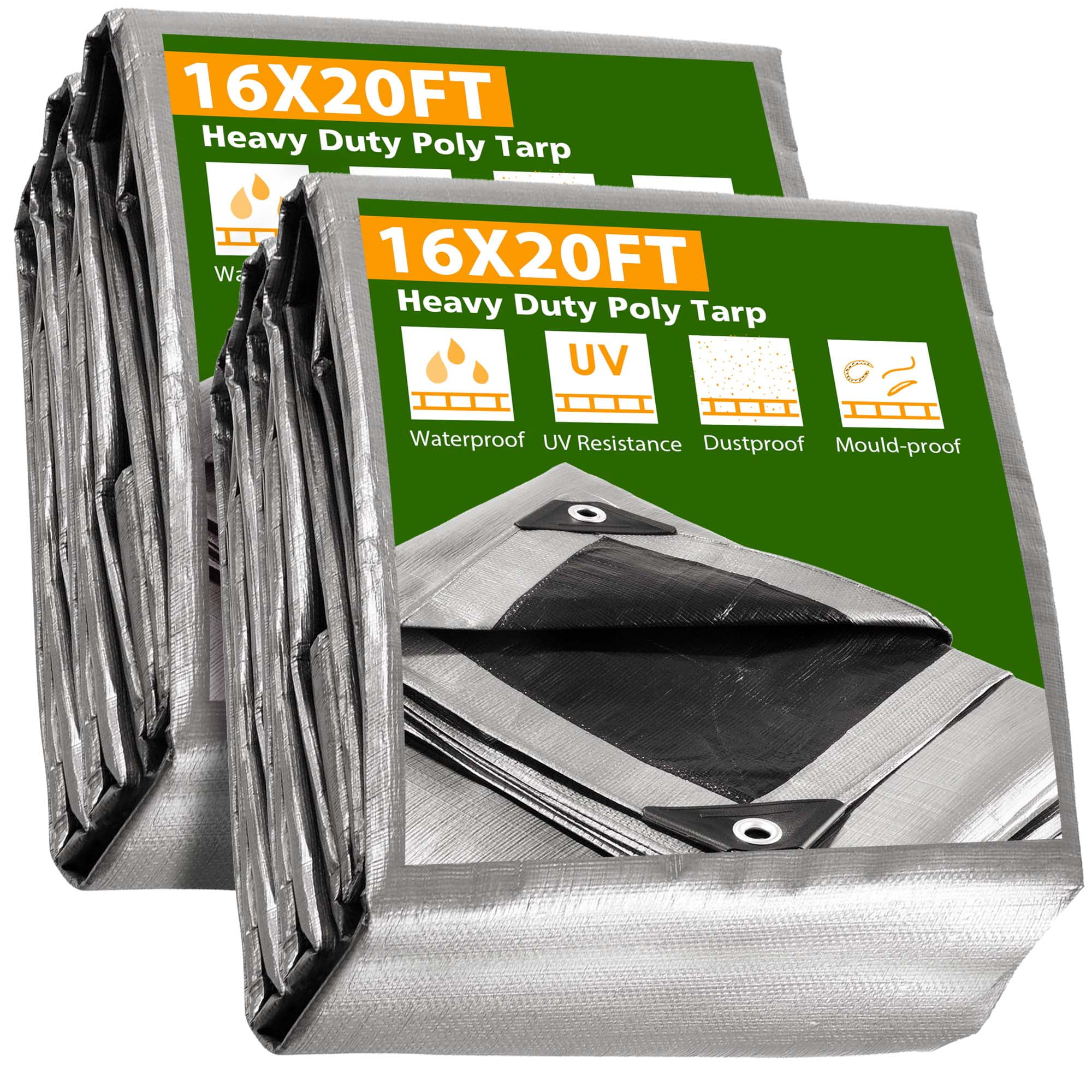 Yescom Heavy Duty Weatherproof Large 2 Pack 16x20 ft Poly Tarp ...