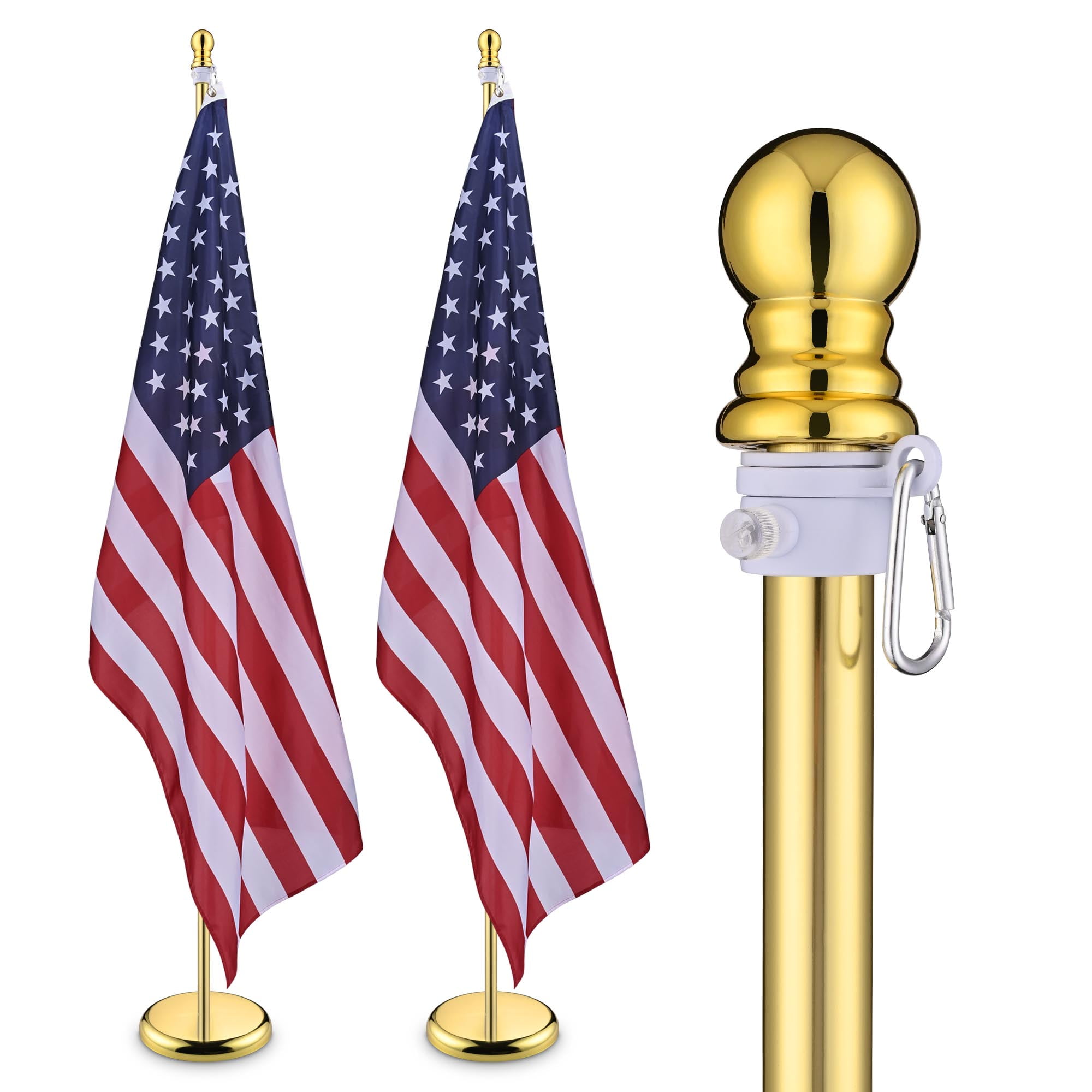 Yescom 2 Pack 6FT Sectional Indoor Flag Pole Kit Aluminum Gold Pole ...