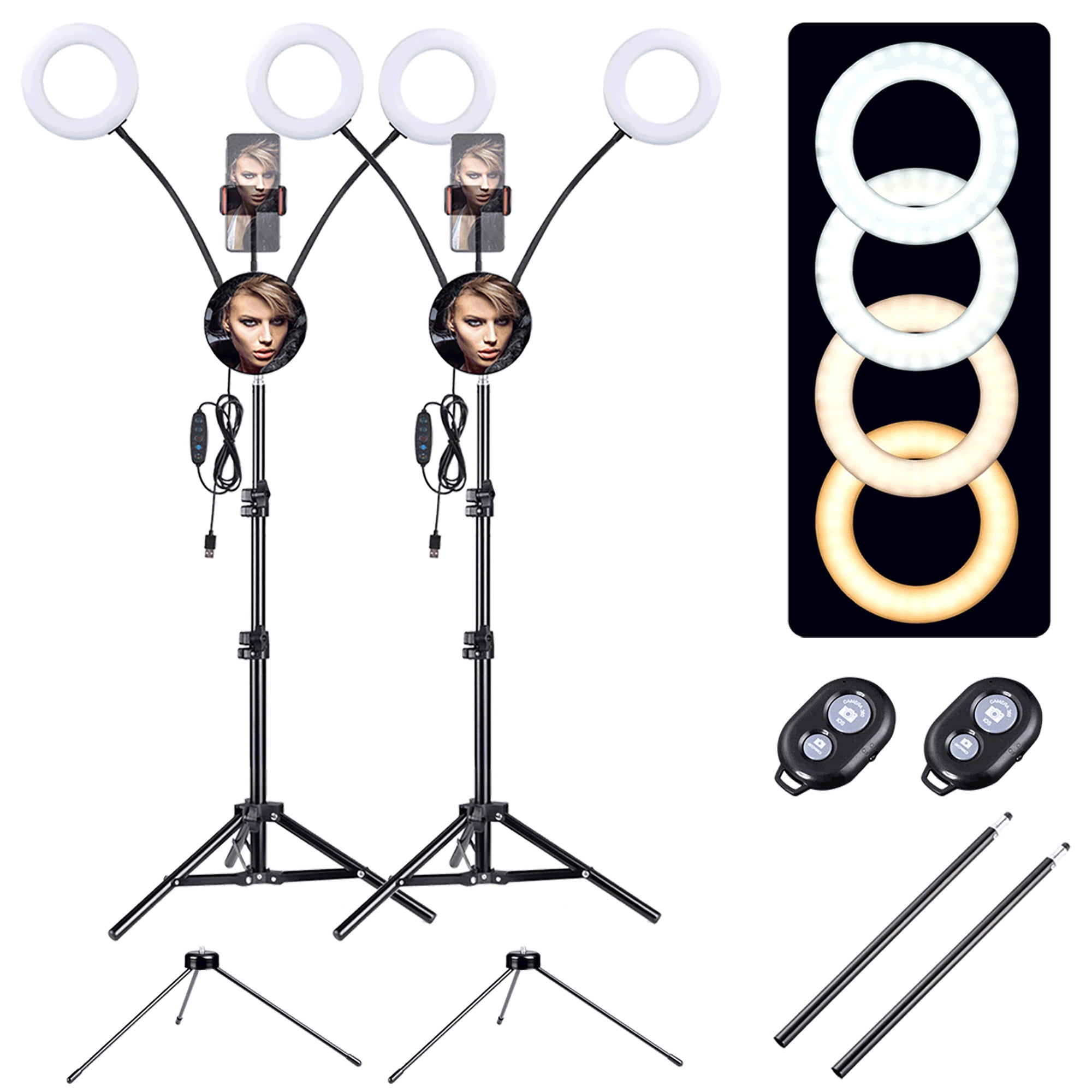 Yescom 2 Pack 7" Dual LED Ring Light Dimmable Stand Phone Holder Makeup ...