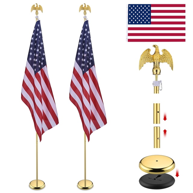 Yescom 2 Pack 8FT Sectional Indoor Flag Pole Kit Eagle Topper with ...