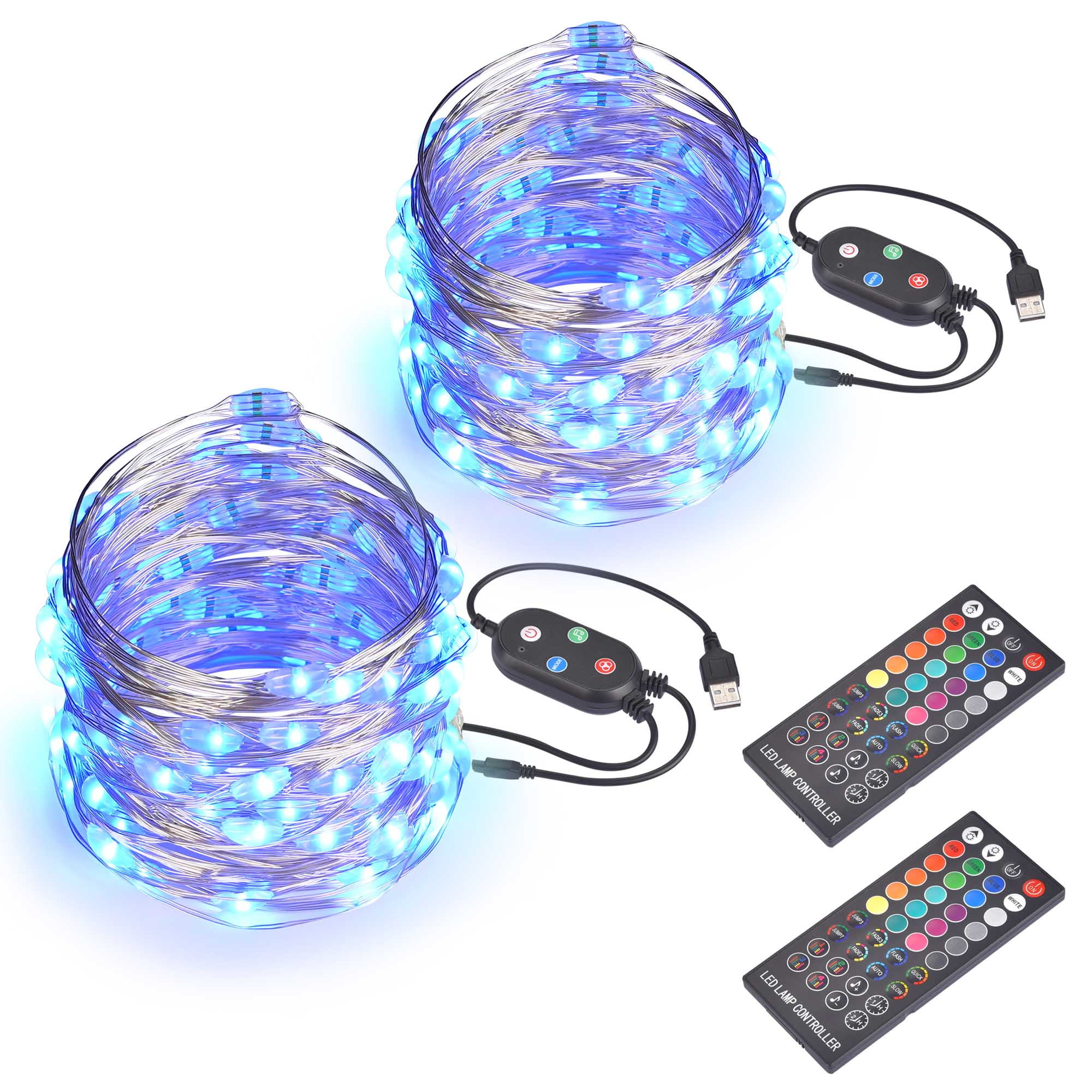Yescom 2 Packs 33FT LED String Lights 100 Led RGB Lights 20 Colors with ...