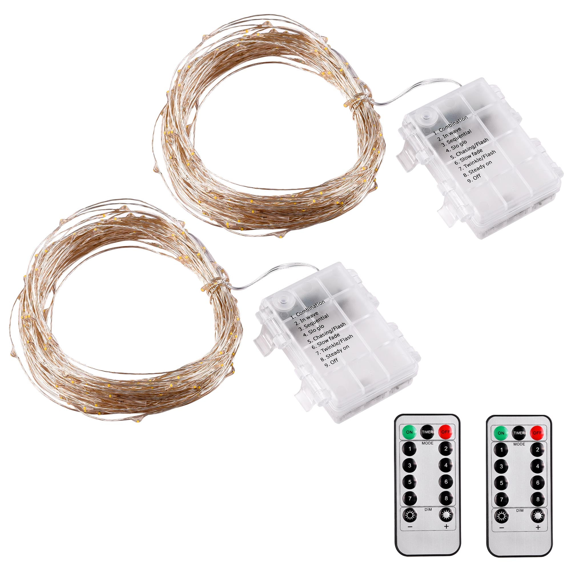 Yescom 2 Packs 66Ft LED Starry String Lights, Warm White with Remote ...