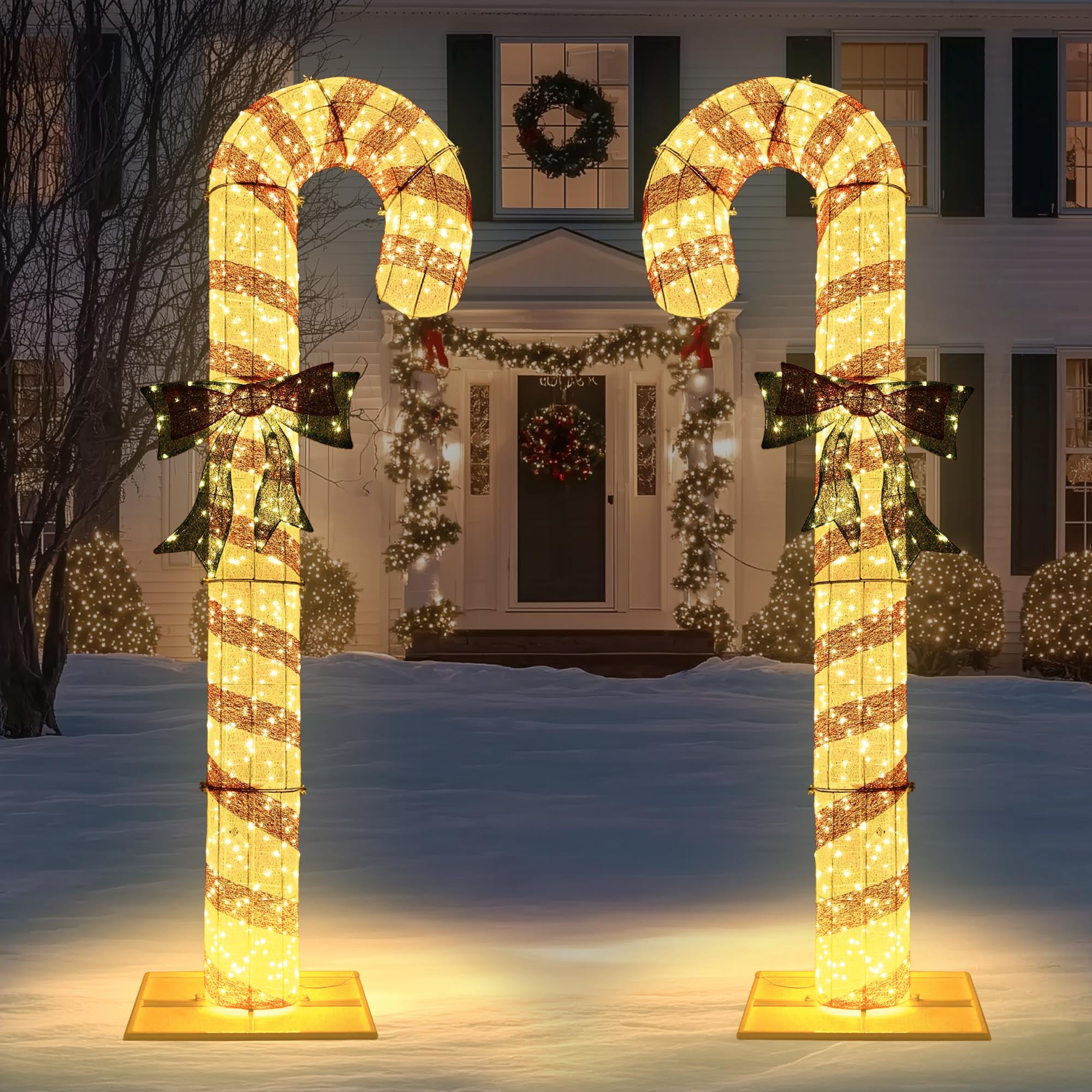 Yescom 2-Packs 8FT Pre-Lit 660LED Christmas Candy Cane Giant 3D Lighted ...