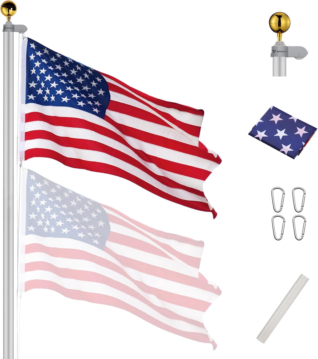 Yescom 20ft Aluminum Sectional Flagpole Kit 5 Sectional Fly 2 Flags 3 ...