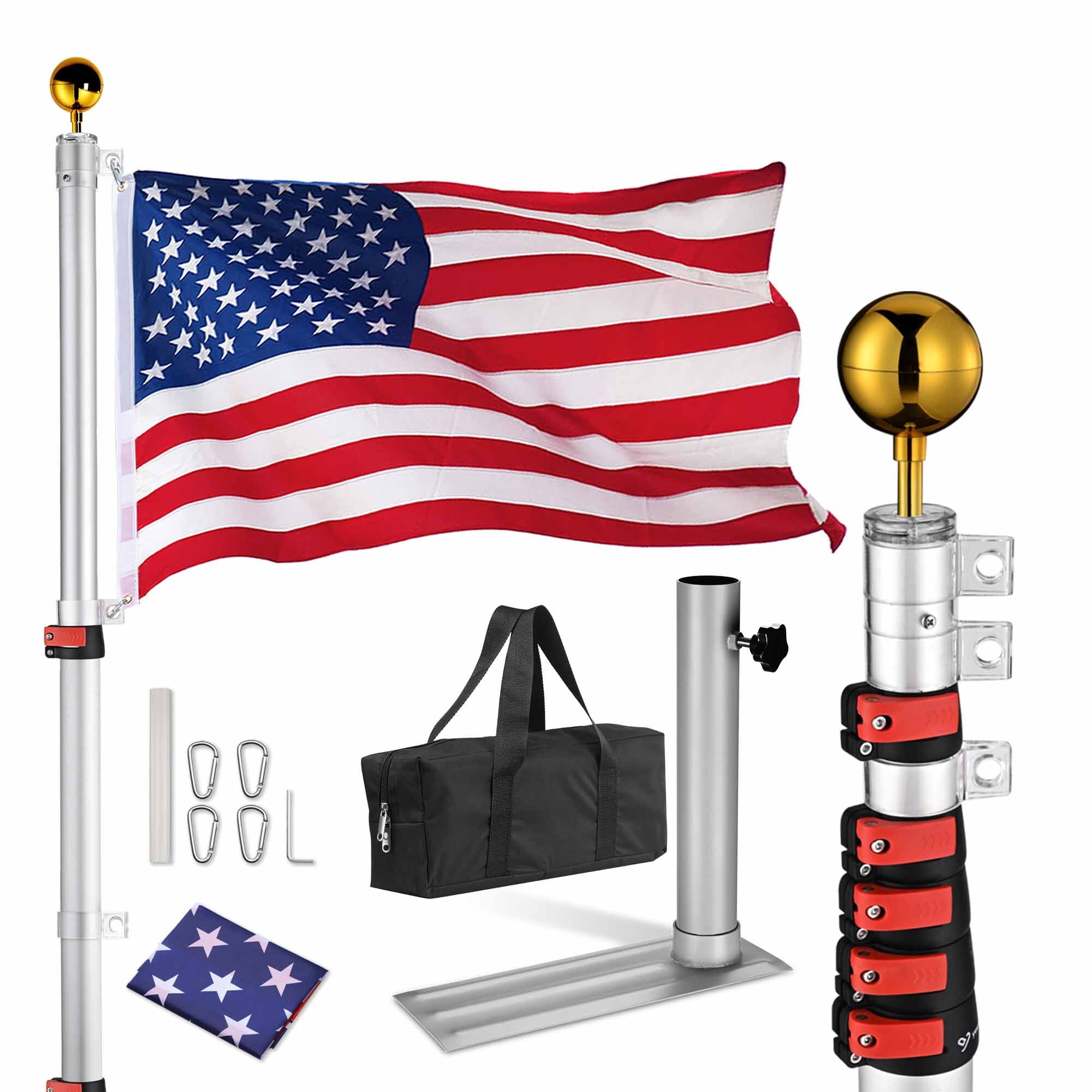 Yescom 20ft Telescopic Aluminum Flag Pole + Wheel Tire Mount Stand Kit ...