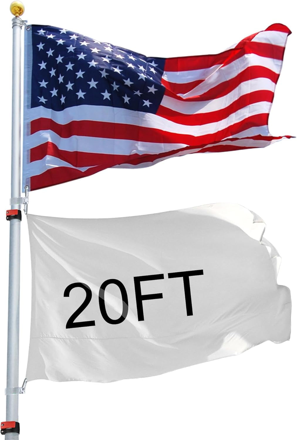 Yescom 20ft Telescopic Flag Pole Kit with 3'x5' US American Flag & Ball ...
