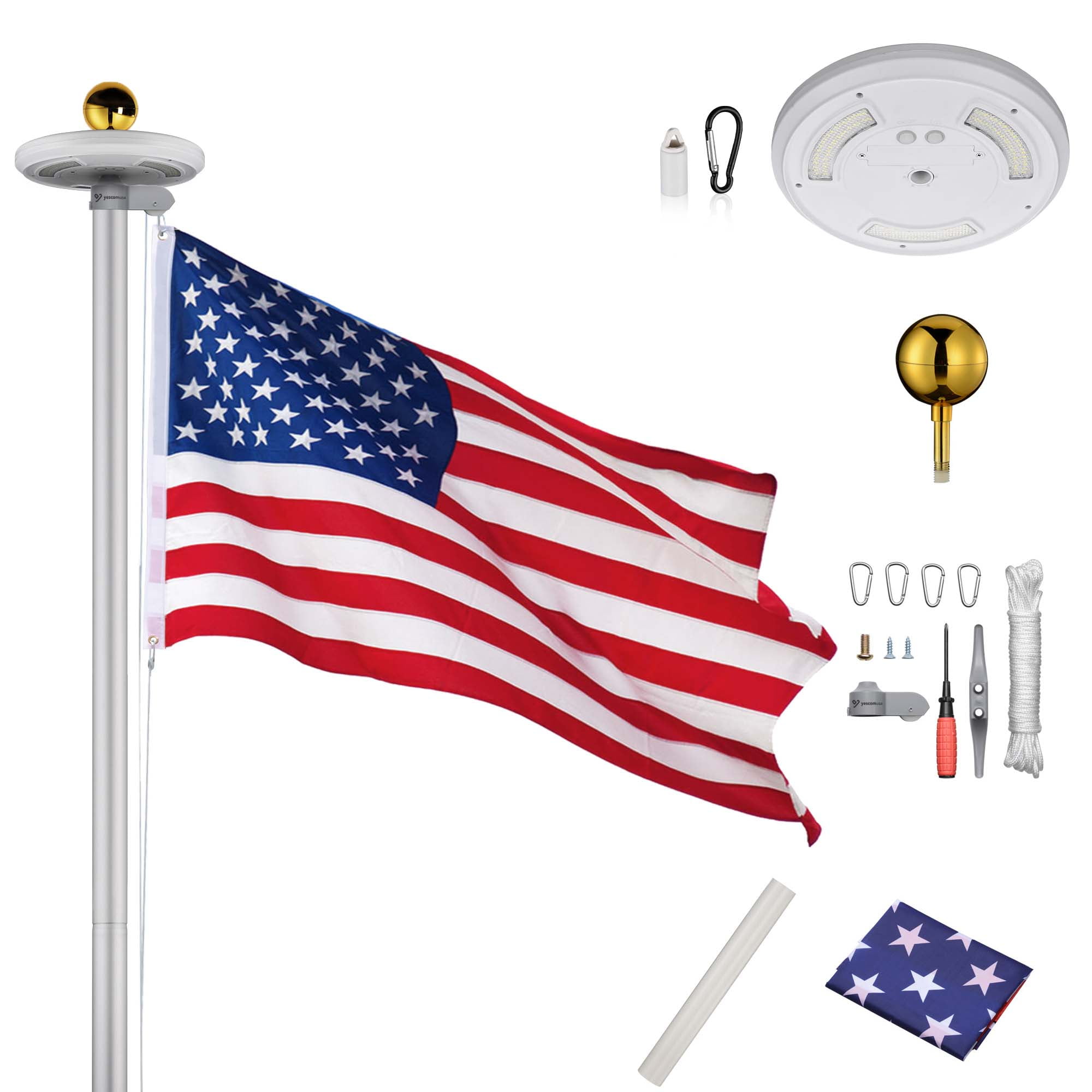 Yescom 25 Ft Outdoor Aluminum Sectional Flagpole Kit with US American ...