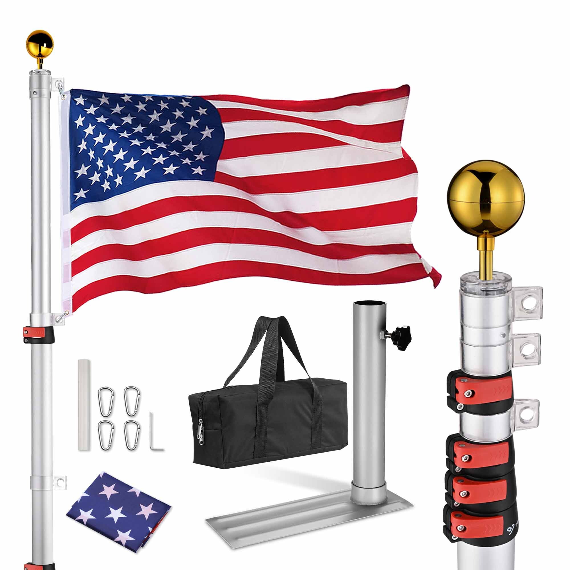 Yescom Heavy Duty Adjustable 25ft Telescopic Aluminum Flag Pole Kit ...