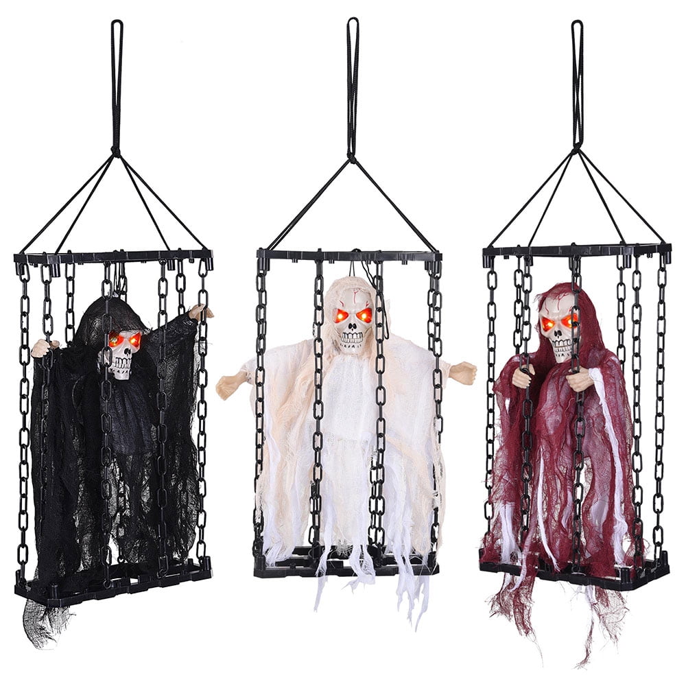 Yescom 3 Pcs Hanging Ghost Caged Halloween Decoration Floating Prop ...