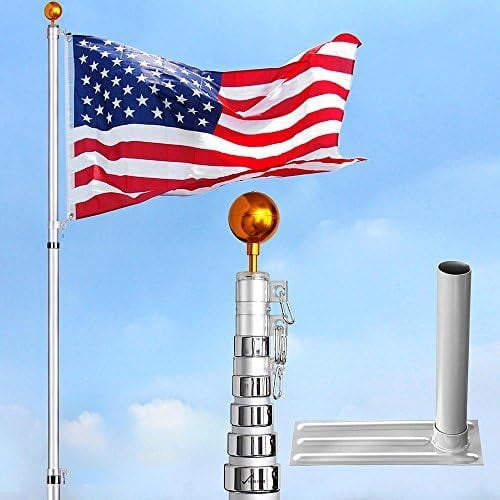 Yescom 30ft Flagpole Kit Telescopic Aluminum With Tire Mount Stand 3'x5 ...