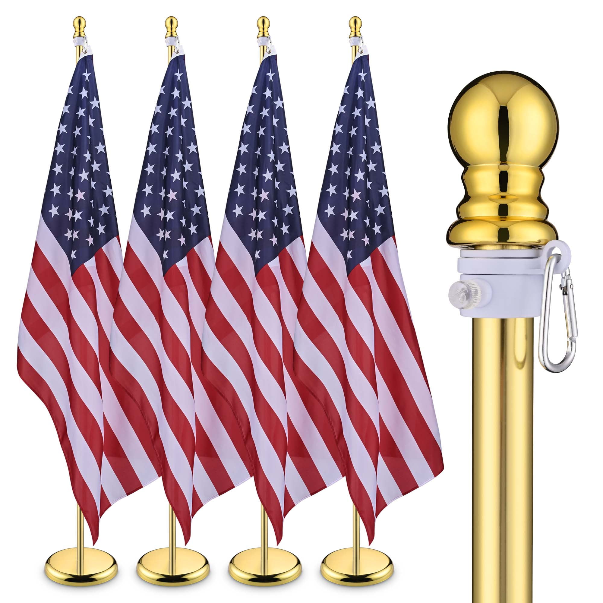 Yescom 4 Pack 6 FT Aluminum Indoor Flagpole Kit 3x5Ft US Flag for ...