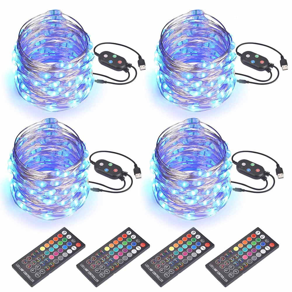 Yescom 4 Packs 33FT LED String Lights 100 Led RGB Lights 20 Colors with ...