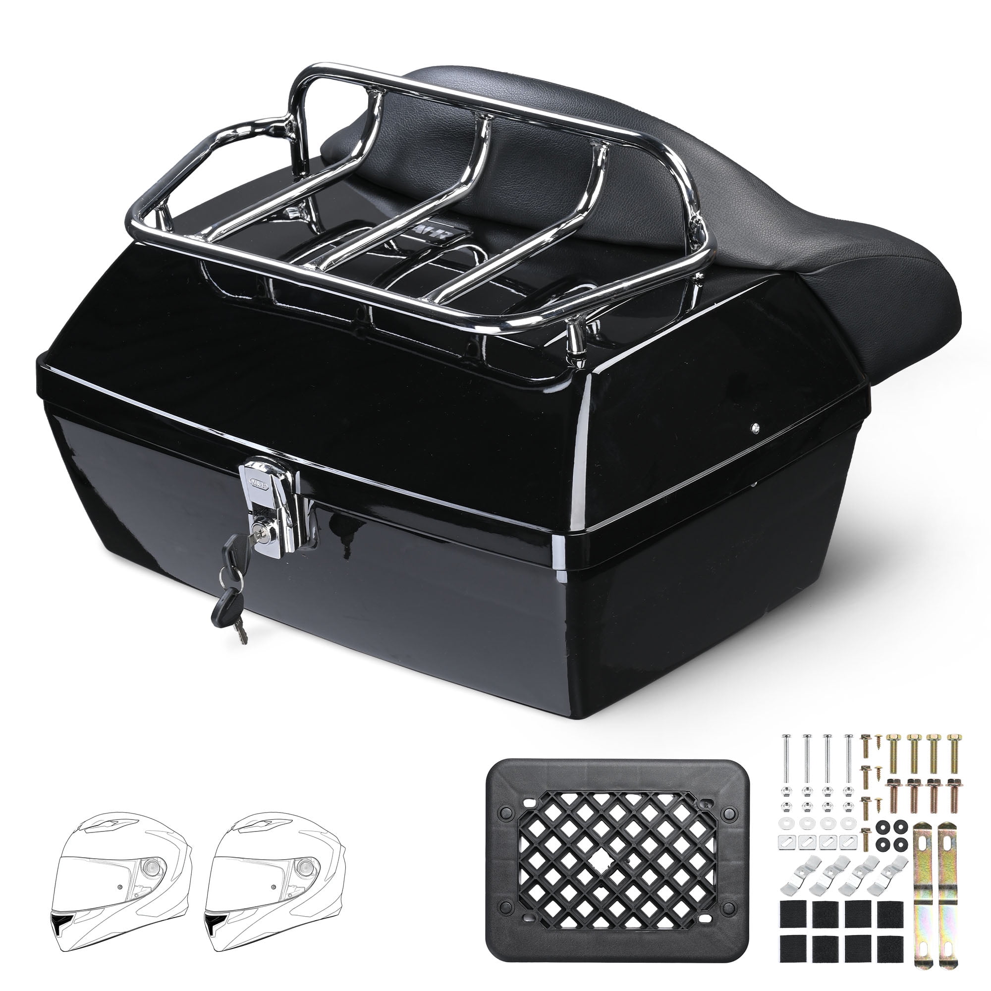 Yescom 48L Universal Motorcycle Tail Box Top Case Luggage w/ Top Rack ...