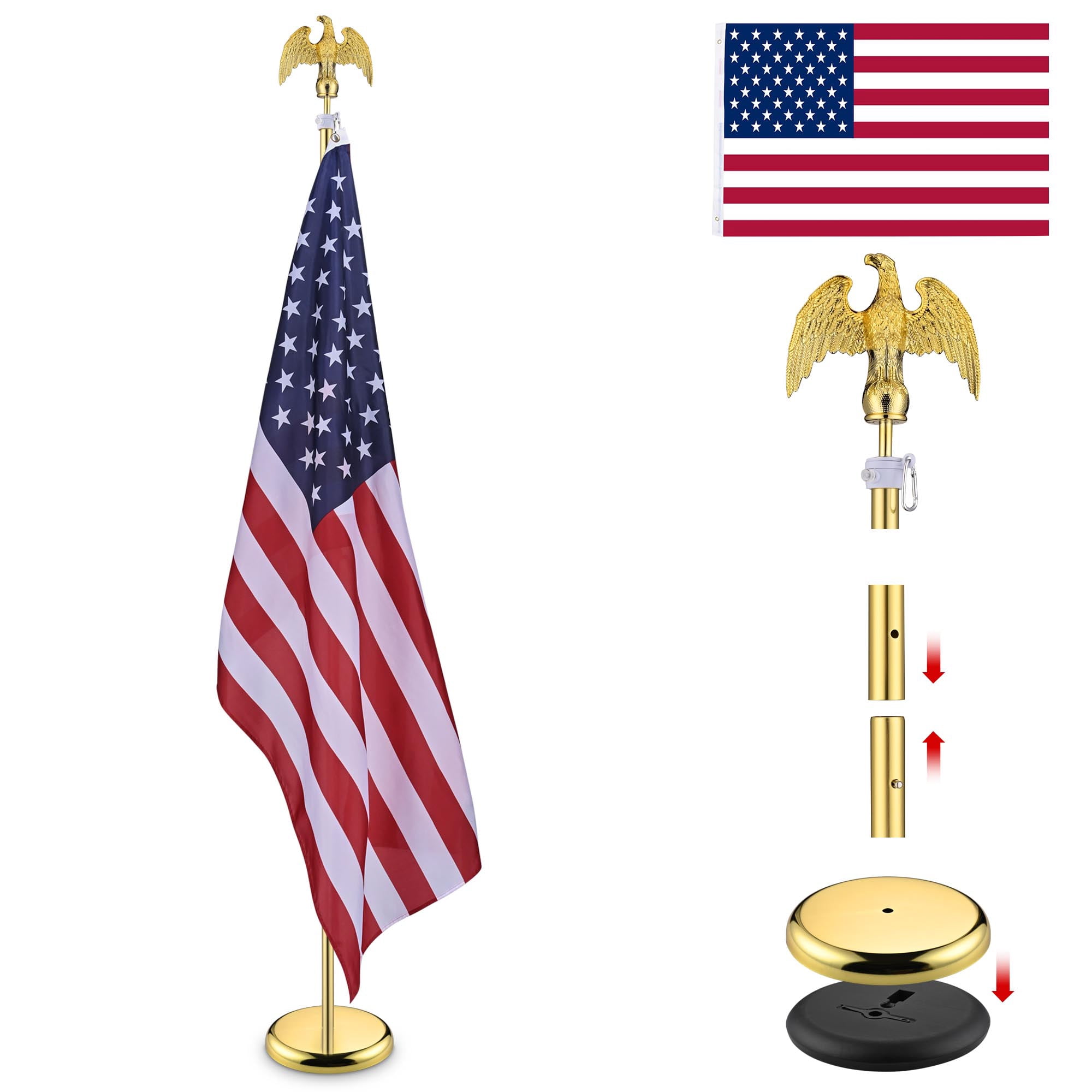 Yescom American Flag Set - 6ft Indoor Sectional Flagpole with Rings ...