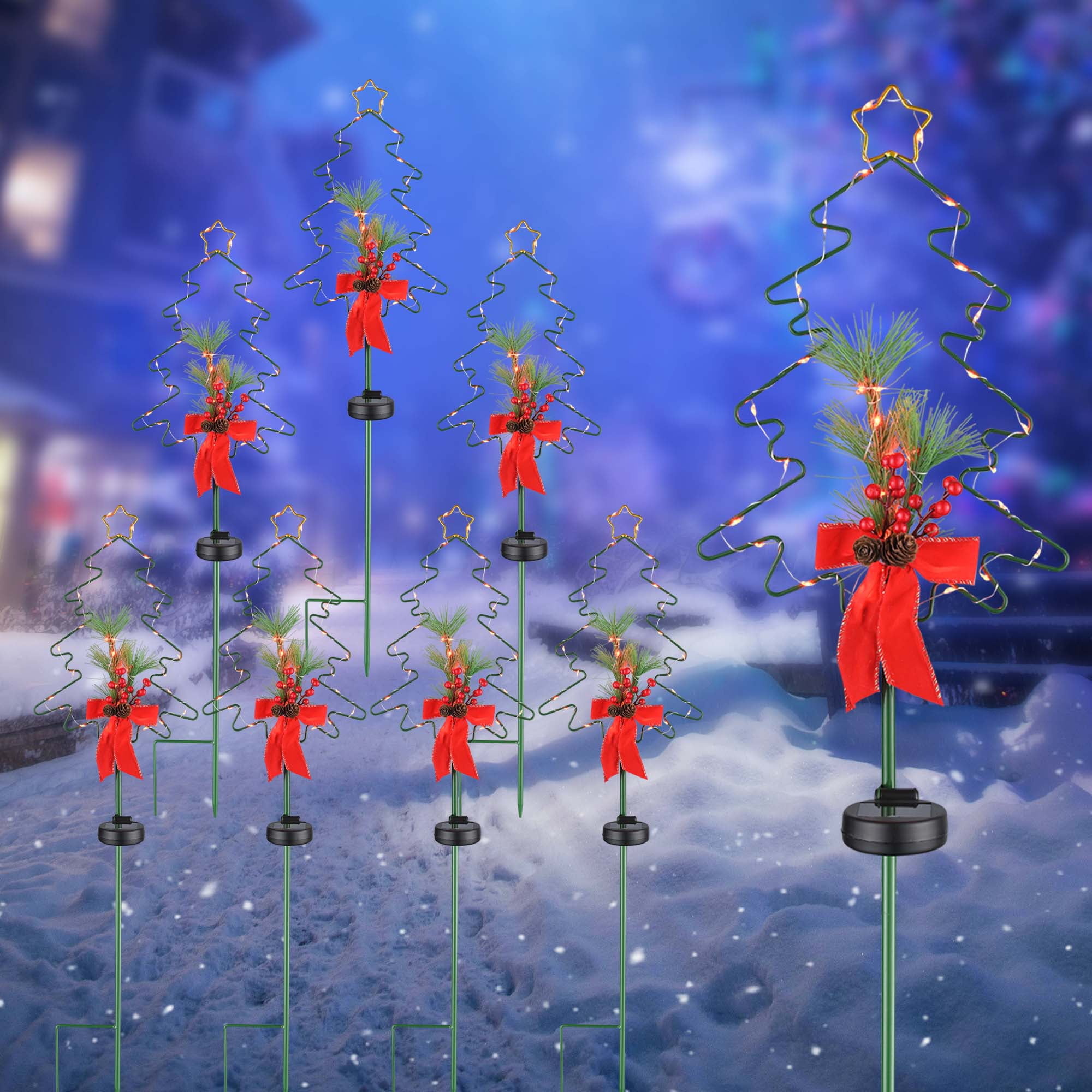 Yescom 8pcs Solar Red Berries Tree Stake Lights, Outdoor Christmas Path ...
