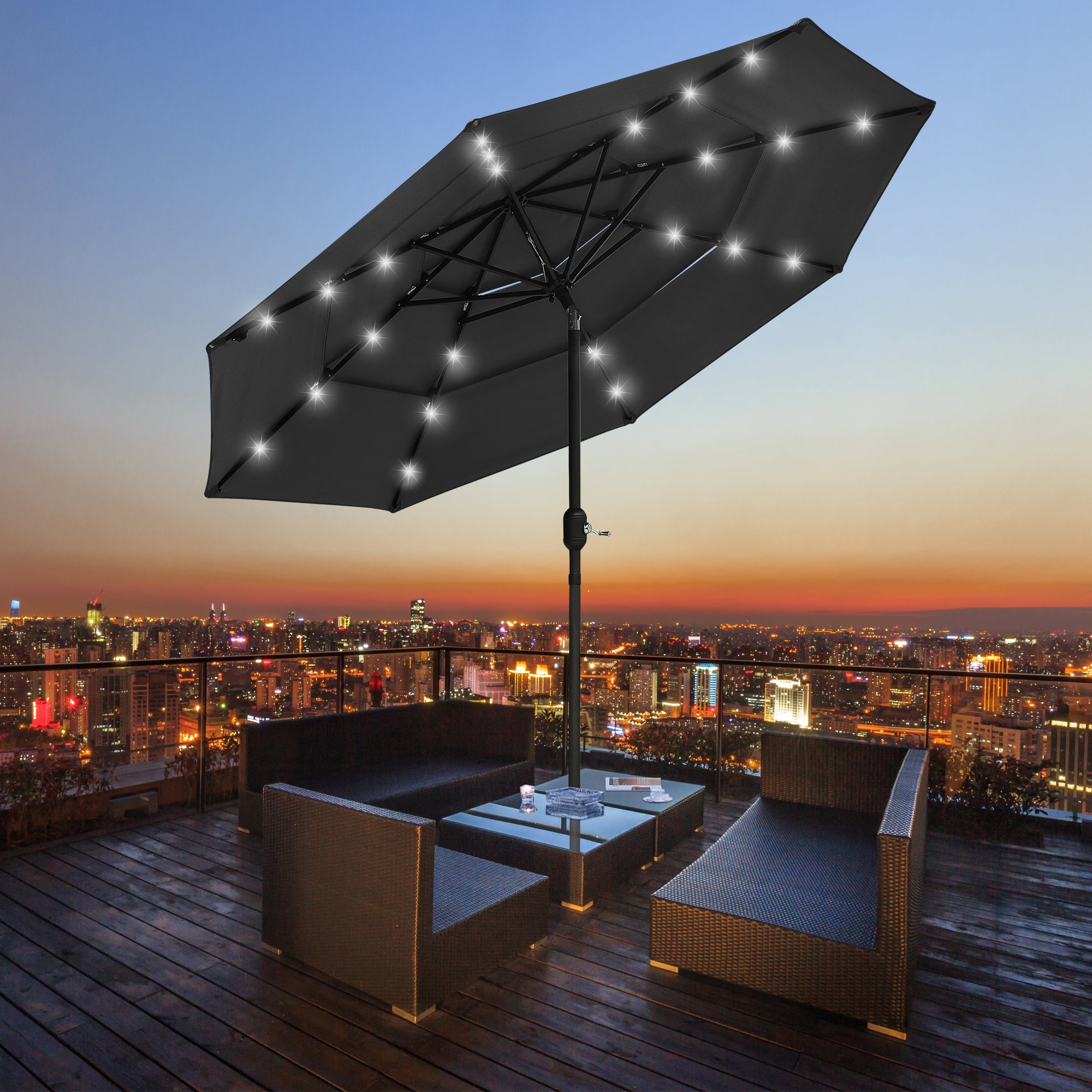 Yescom 9 Ft 3 Tier Solar LED Powered Patio Umbrella for Outdoor Garden ...