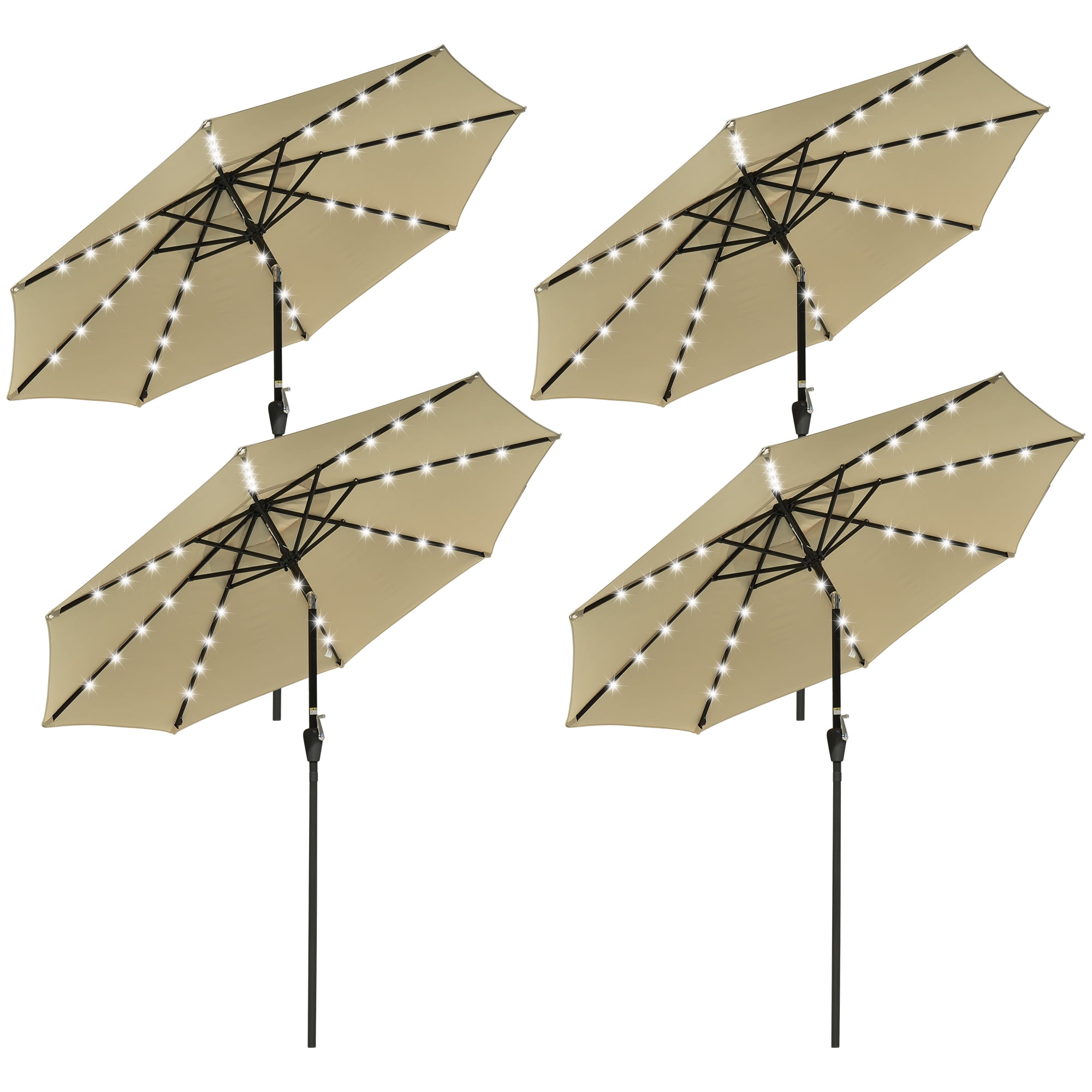 Yescom 9Ft Solar Patio Umbrella, 32 LED Lights, UV30+ Canopy, Crank ...