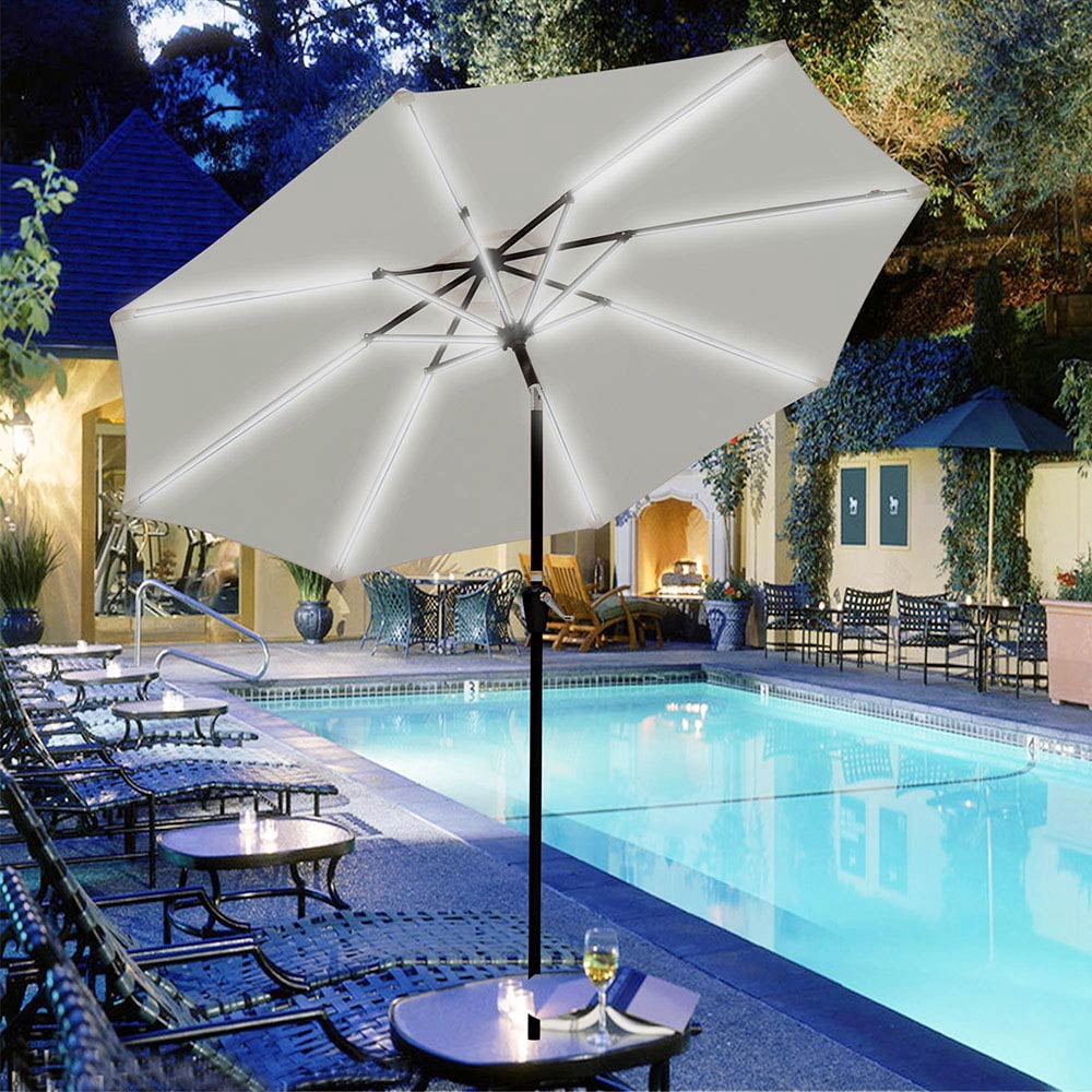 Yescom 9ft Solar Power LED Patio Umbrella 8 Ribs Outdoor Tilt with ...