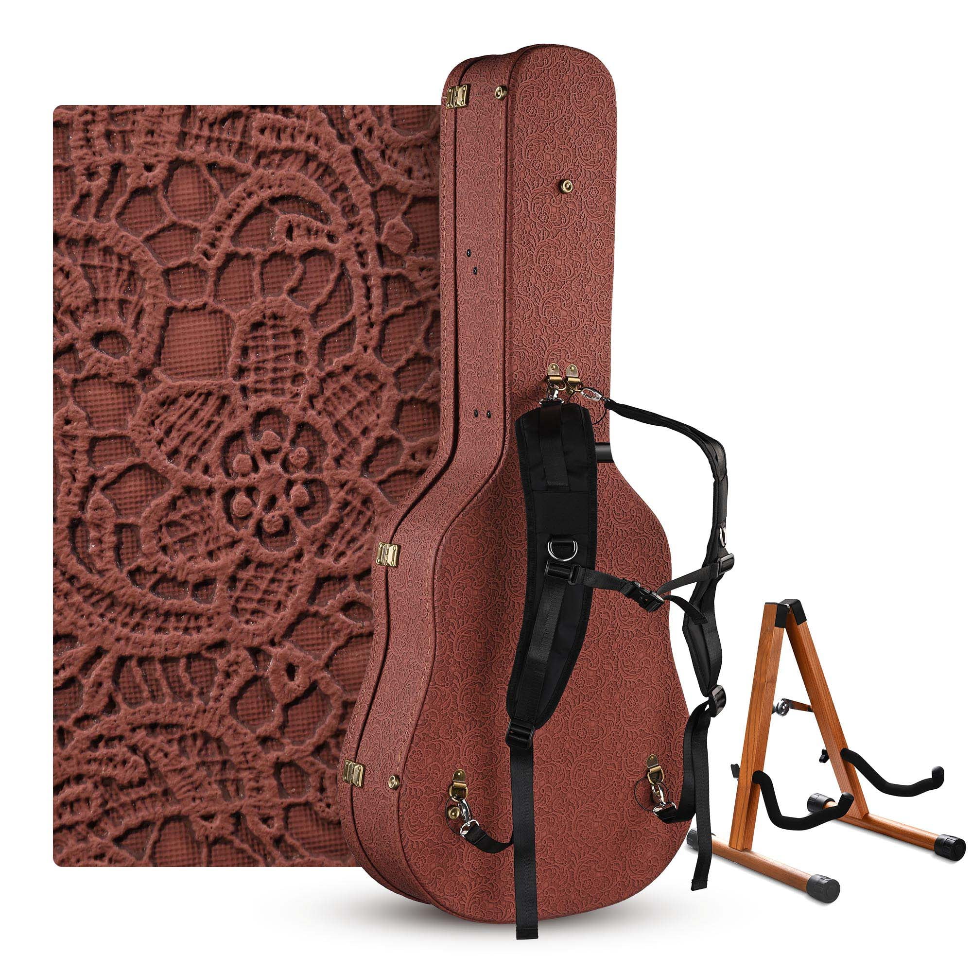 Yescom Acoustic Guitar Hard Case with Backpack Strap & Folding Stand ...