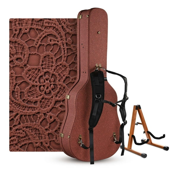 Yescom Acoustic Guitar Hard Case with Backpack Strap & Folding Stand ...