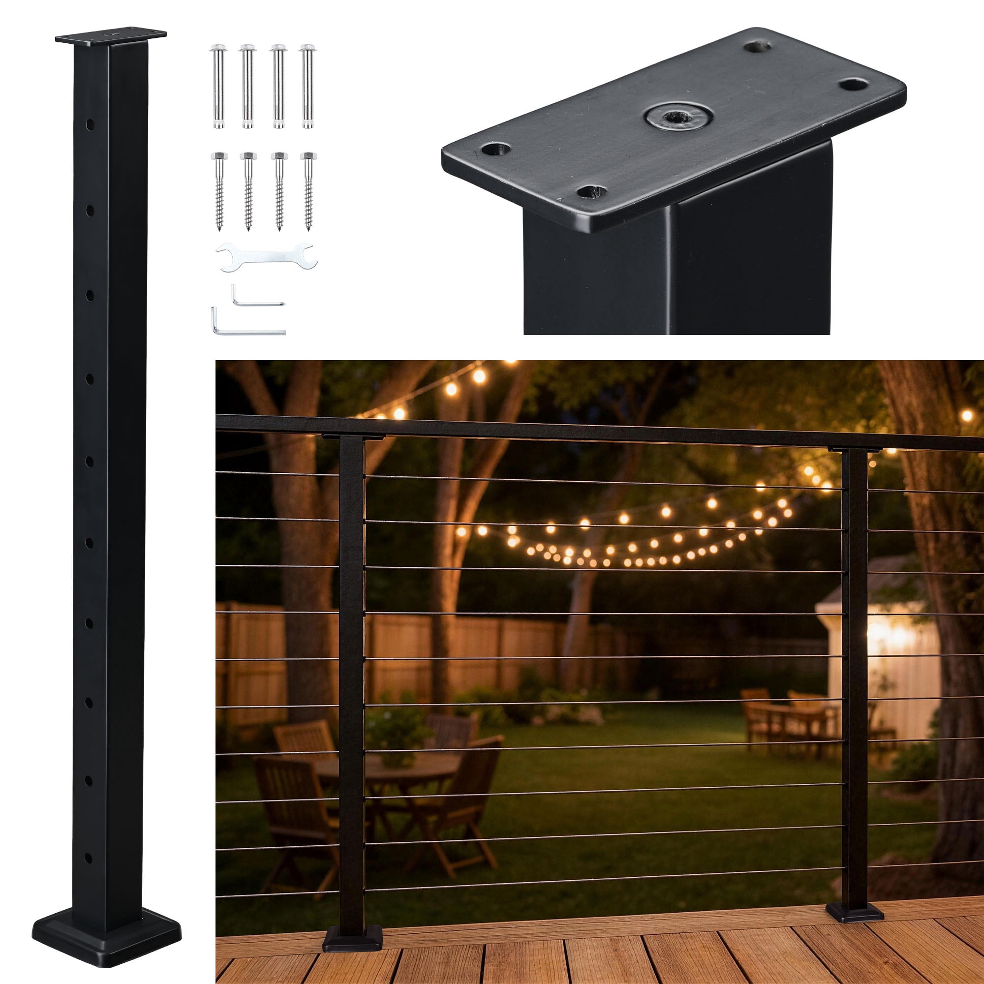 Yescom Black Cable Railing Post 36 inch for Horizontal Deck Railing Pre ...
