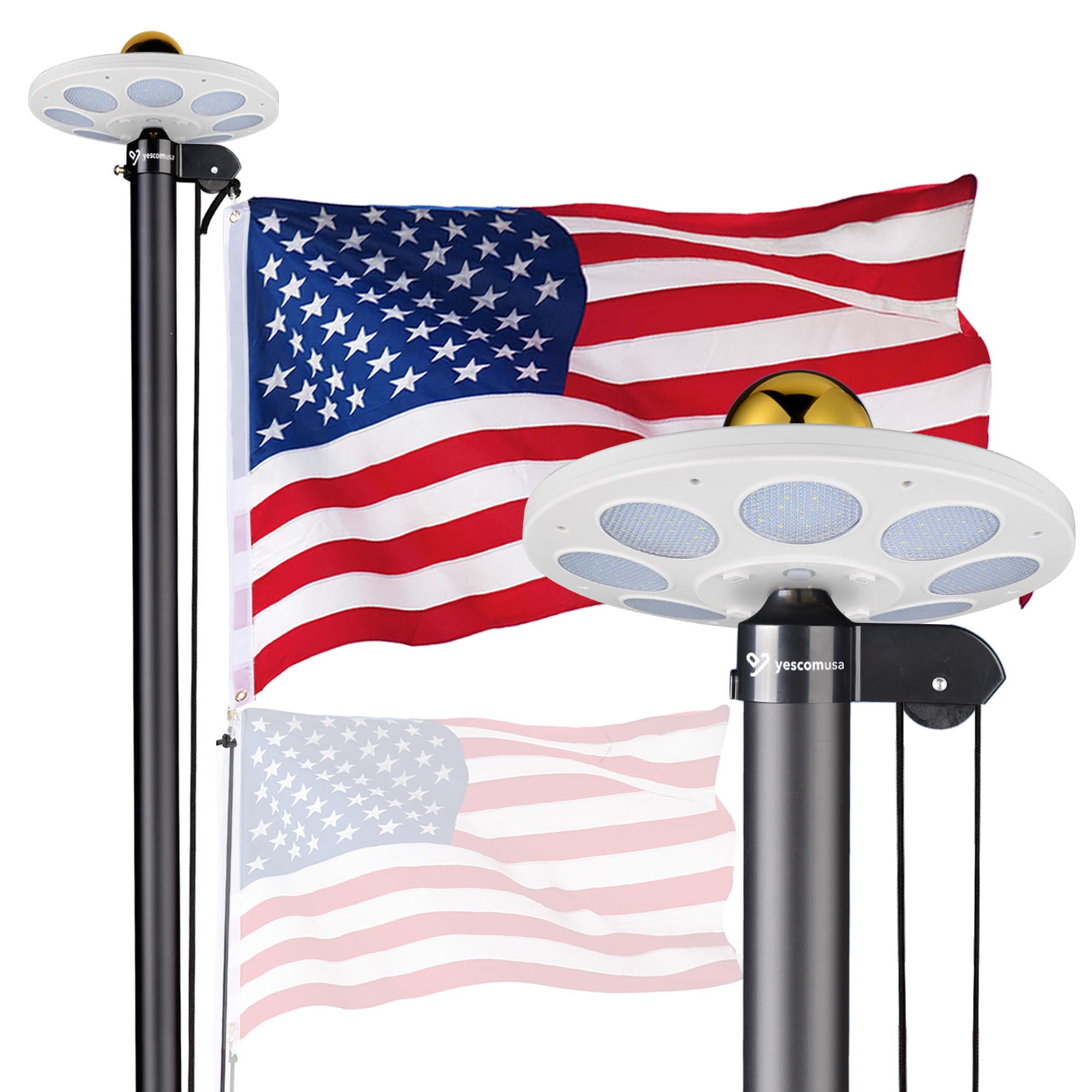 Yescom Bravery 20ft LED Solar Light Sectional Flag Pole Kit Aluminum ...