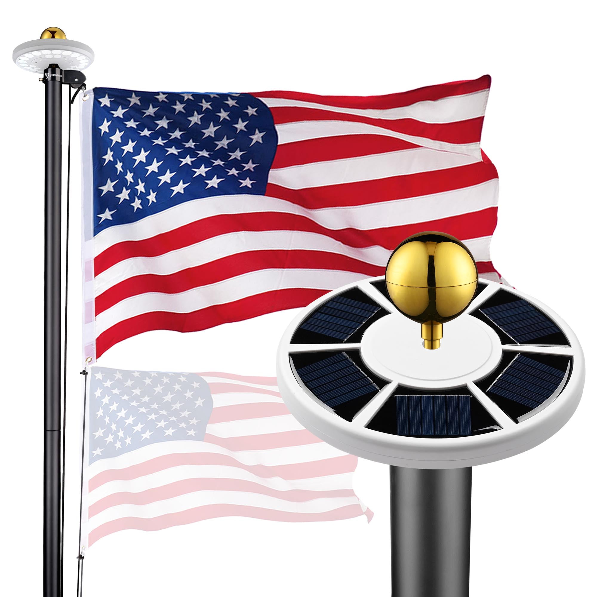Yescom Bravery 25ft 13 Gauge Heavy Duty Sectional Flag Pole with Solar ...
