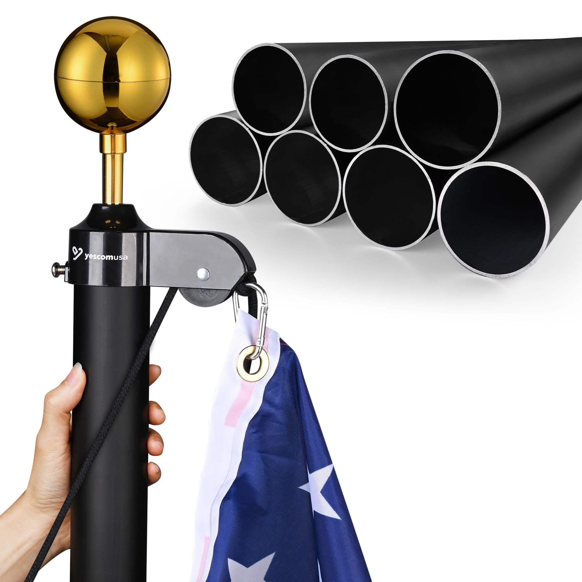 Yescom Bravery 25ft 13 Gauge Sectional Flag Pole Kit Aluminum for ...