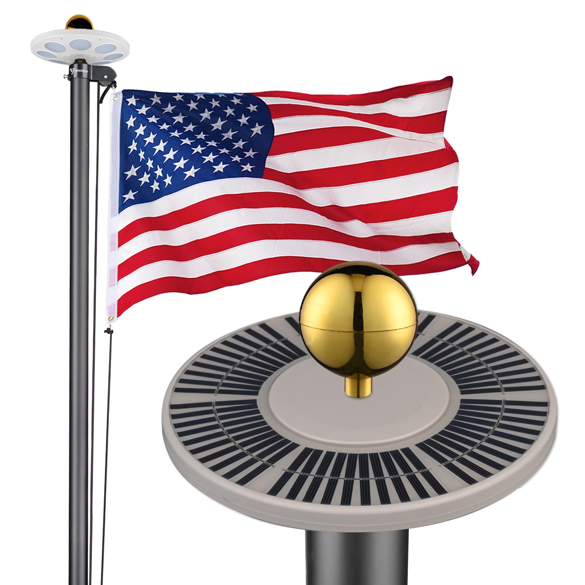 Yescom Bravery 30Ft Sectional 13Gauge Aluminum Flag Pole Kit with 136 ...