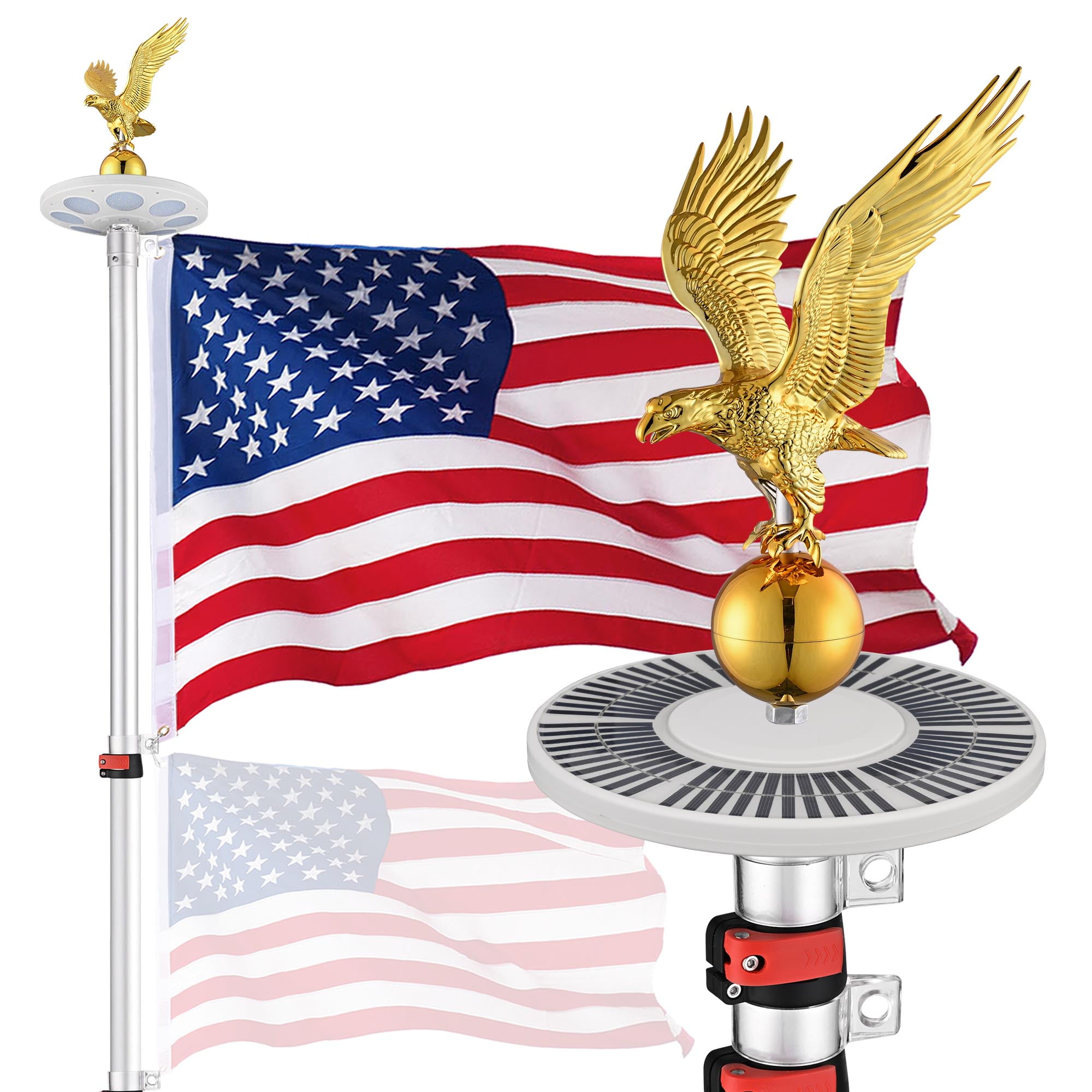 Yescom EZ GO 20ft Eagle Topper Telescopic Flag Pole Kit Solar Light ...