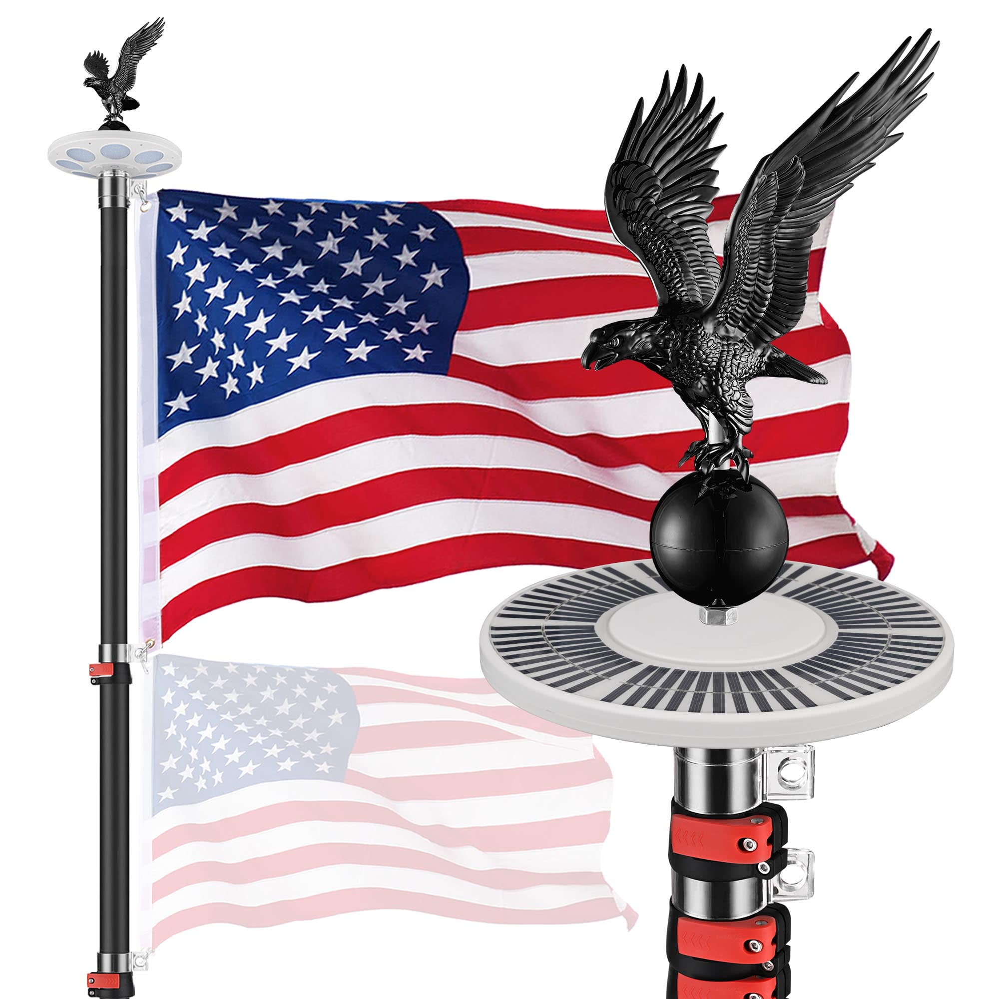 Yescom EZ GO 30ft Eagle Topper Telescopic Flag Pole Kit Solar Light ...