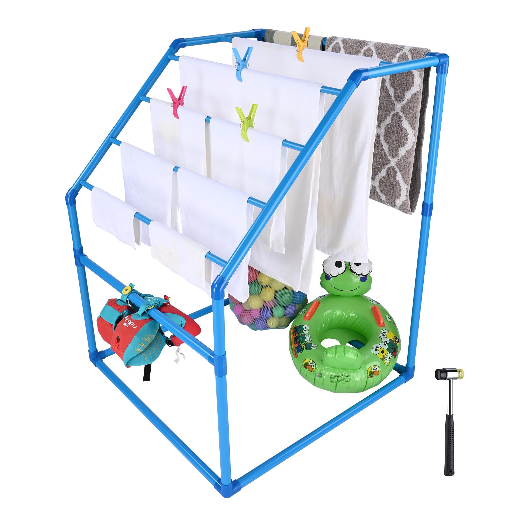 Yescom Free Standing Pool Side PVC Towel Rack Holder Heavy Duty 7 Bar ...