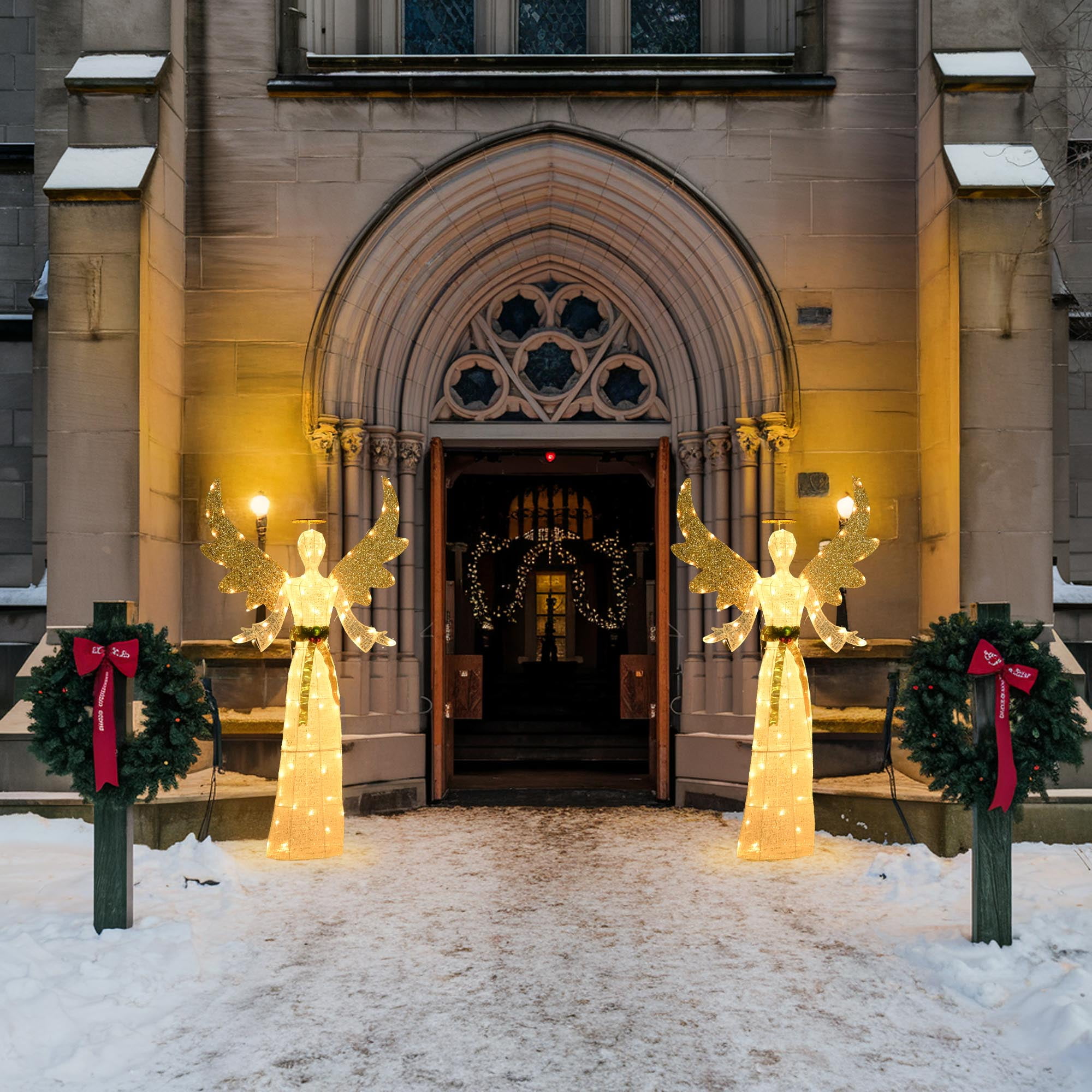 Yescom Holy 2-Pack 5.5ft Lighted Outdoor Crystal Large Angel Christmas Decor LED Holiday Display ...