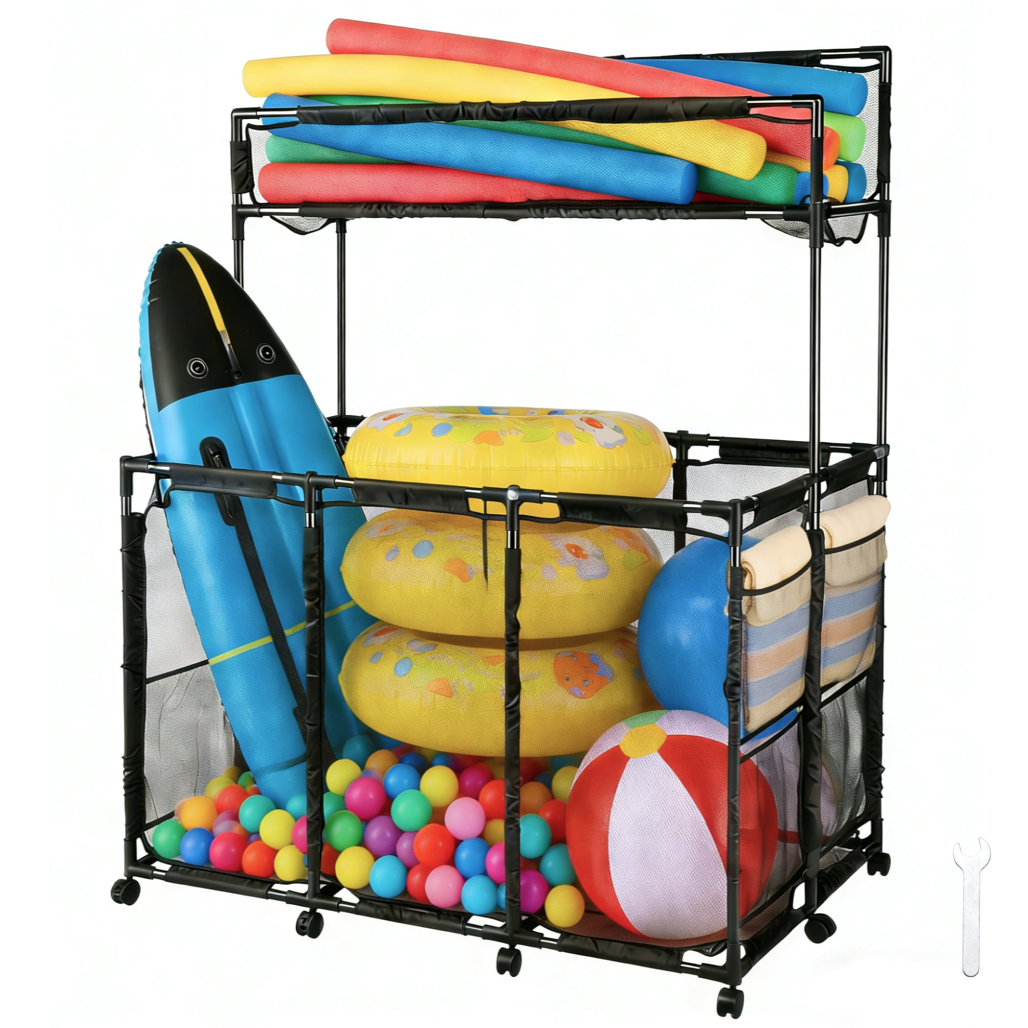 Yescom XXL Double Decker Pool Storage Bin Cart, 10 Wheels, Noodle ...