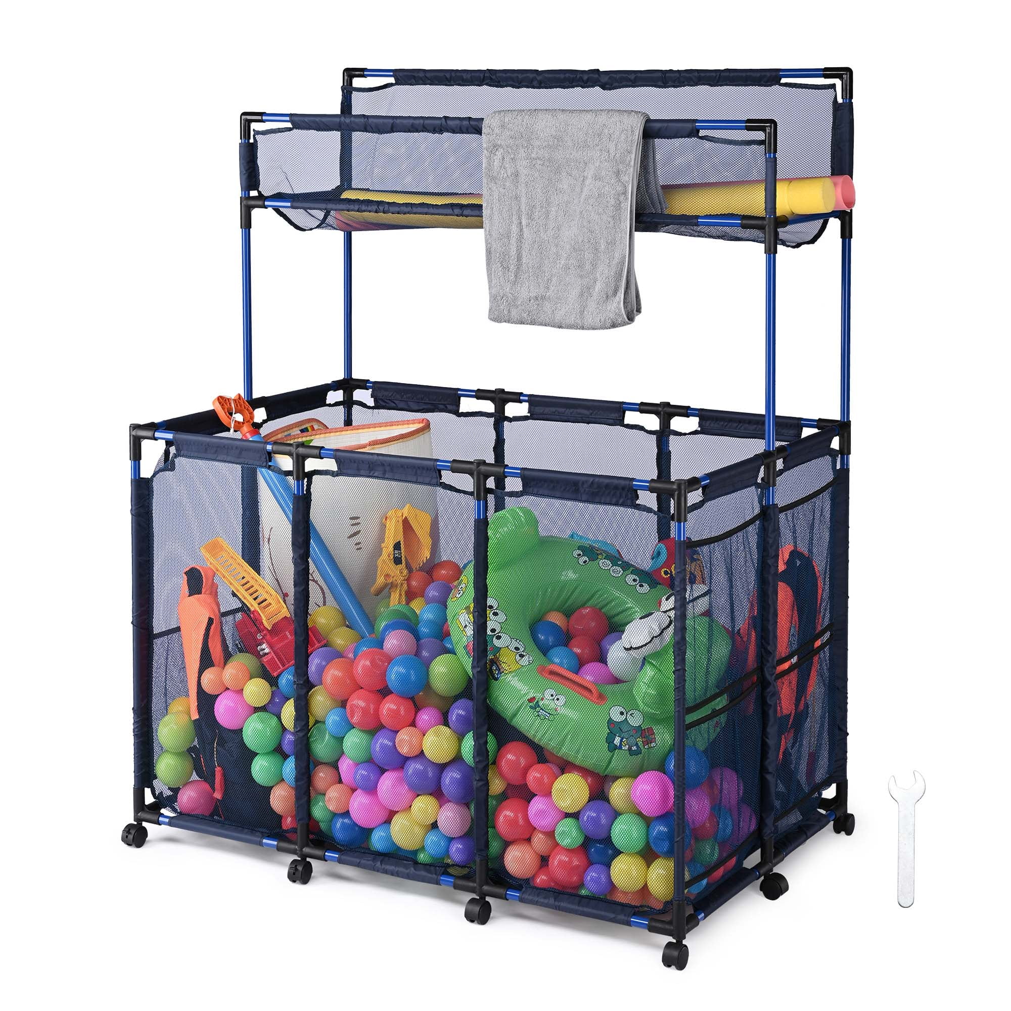 Yescom XXL Double Decker Pool Storage Bin with Noodle Holder, Blue ...